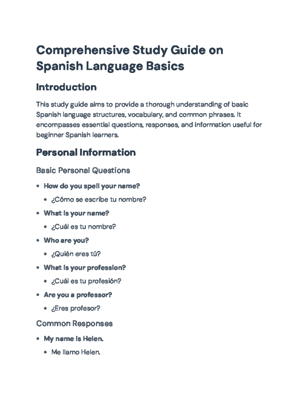 Comprehensive Study Guide: Spanish Language Basics for Beginners ...