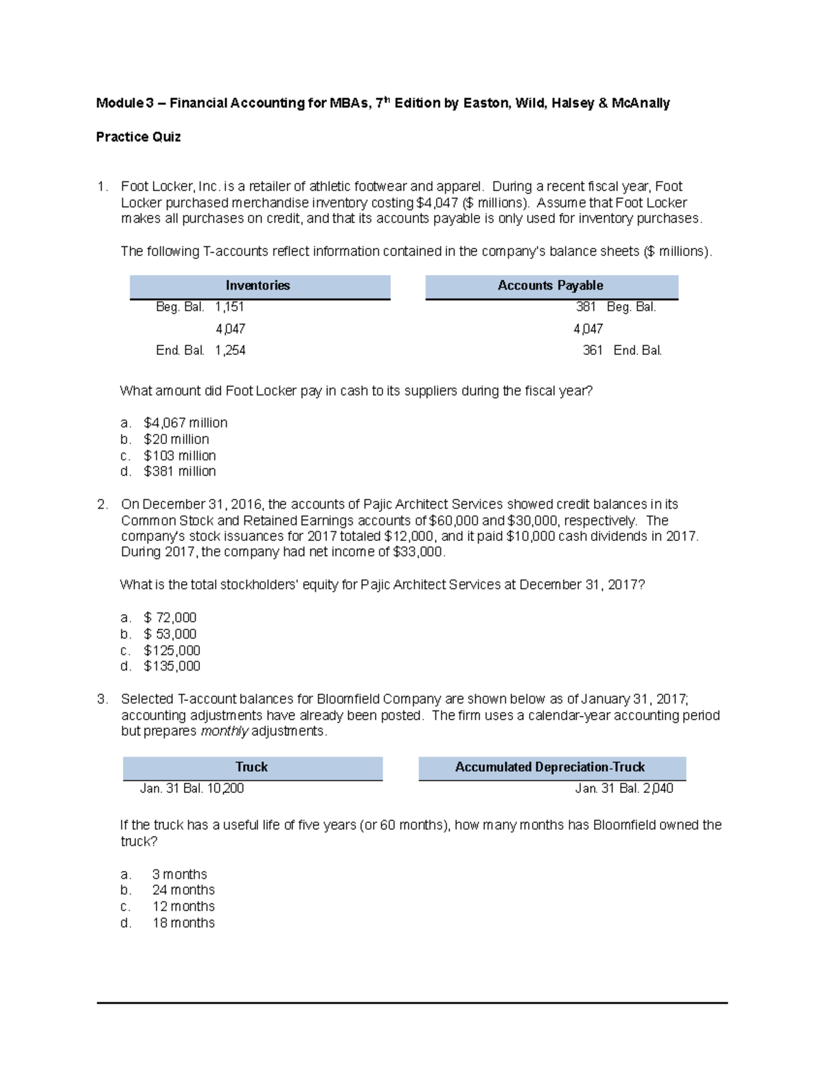 Module 3 Quiz and Solutions - Module 3 – Financial Accounting for MBAs ...