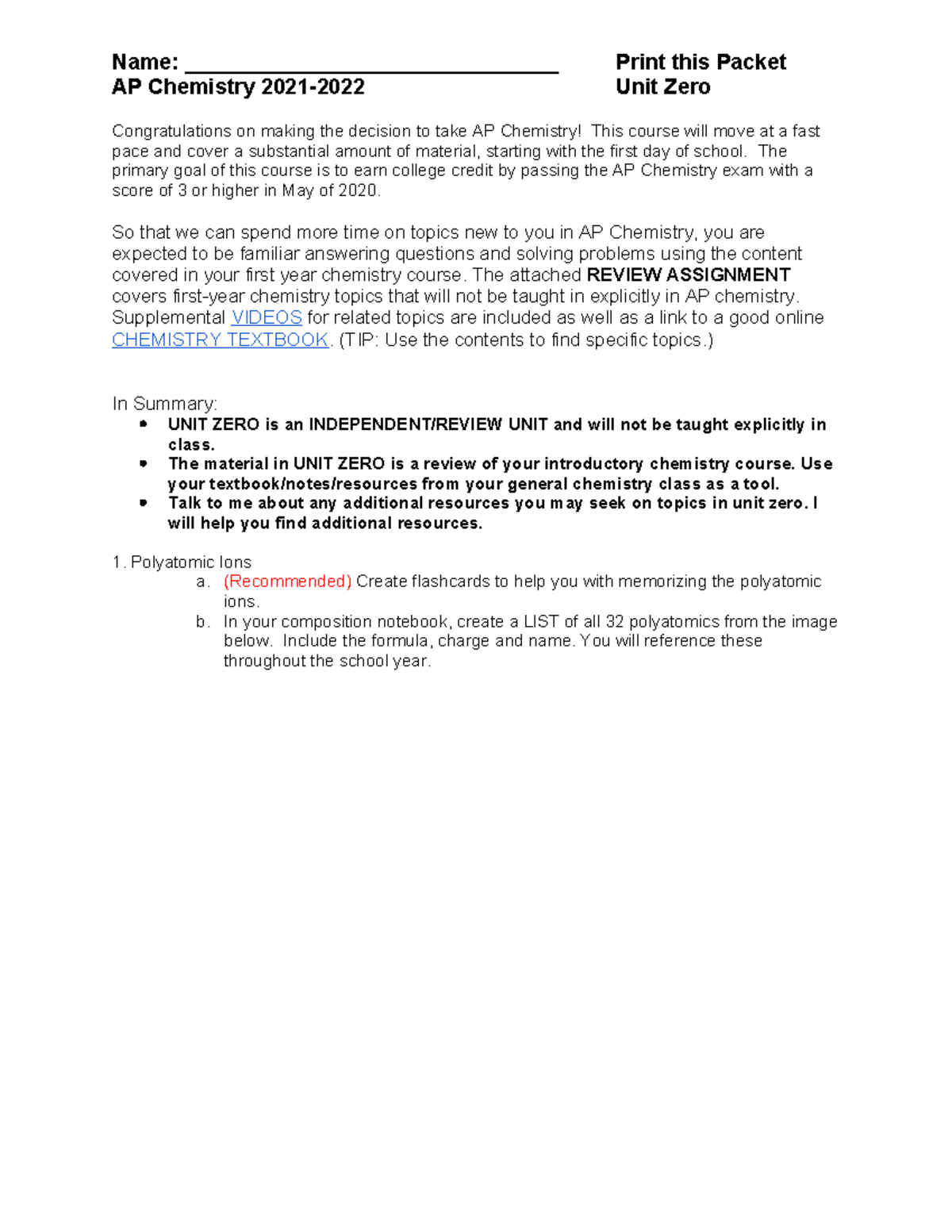 AP Chemistry Unit Zero Review Notes - Fast-Paced Chemistry Prep - Studocu