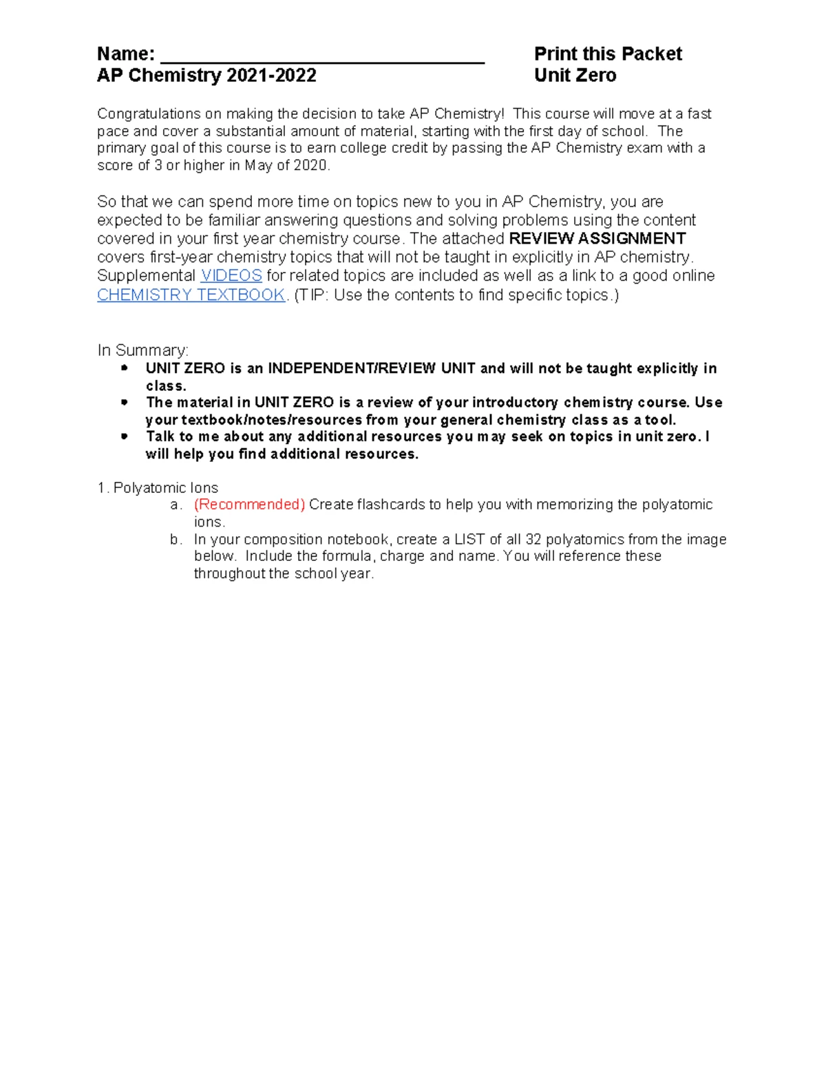 General Chemistry I - Chapter 1 and 2 Notes - CHAPTER 1 MATTER AND ...