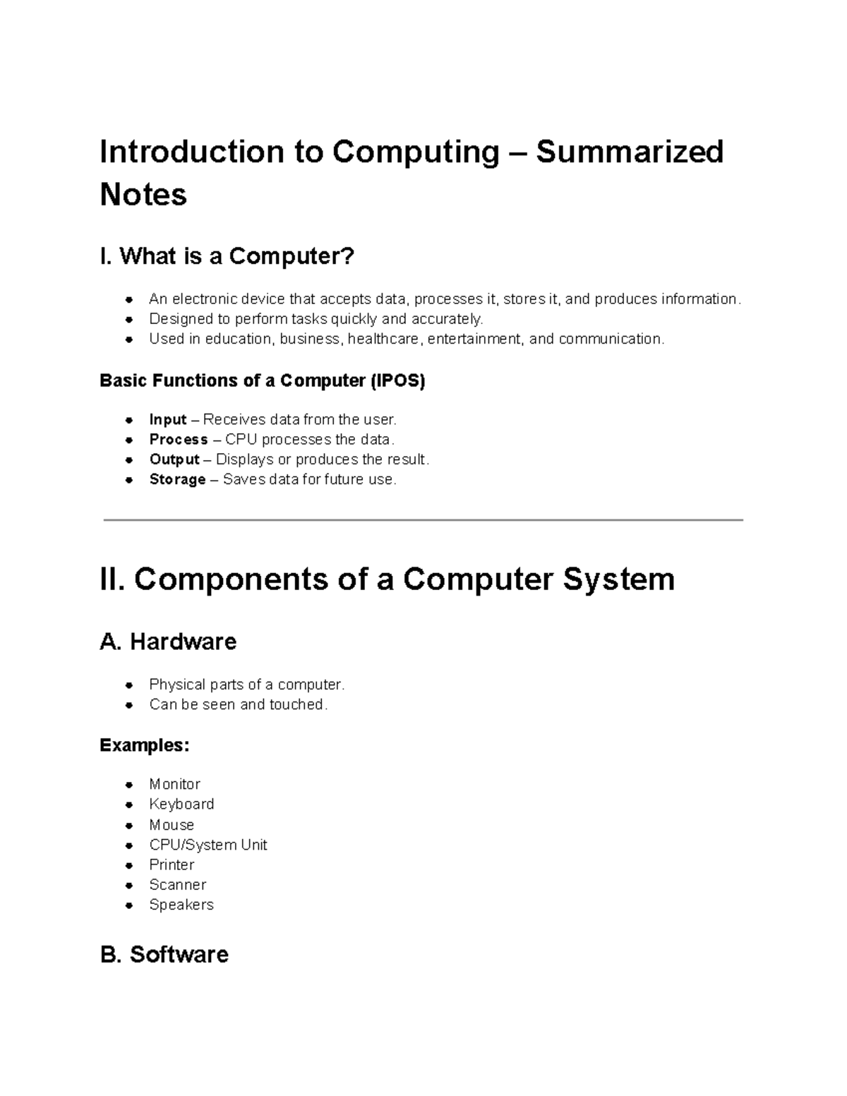 Introduction to Computing: Summarized Notes (COMP101) - Studocu