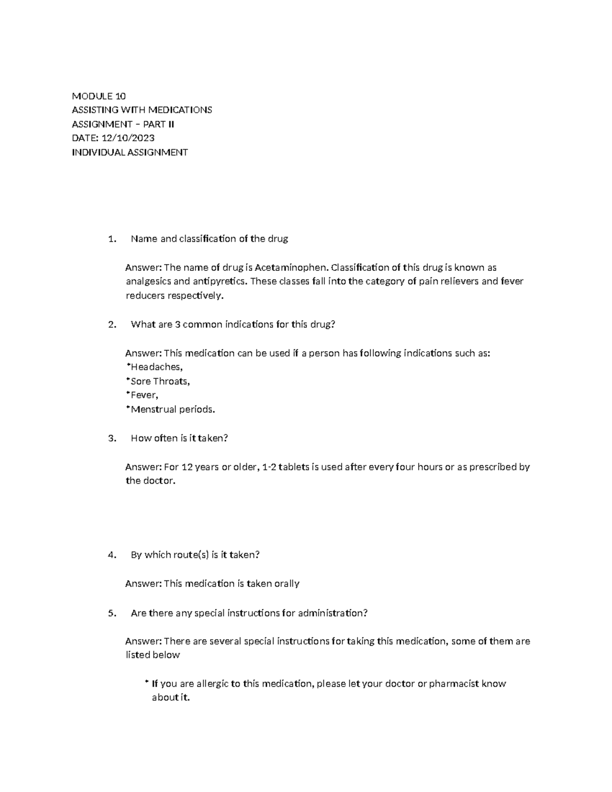 Assisting with Medications Assignment – Module 10 Overview - Studocu