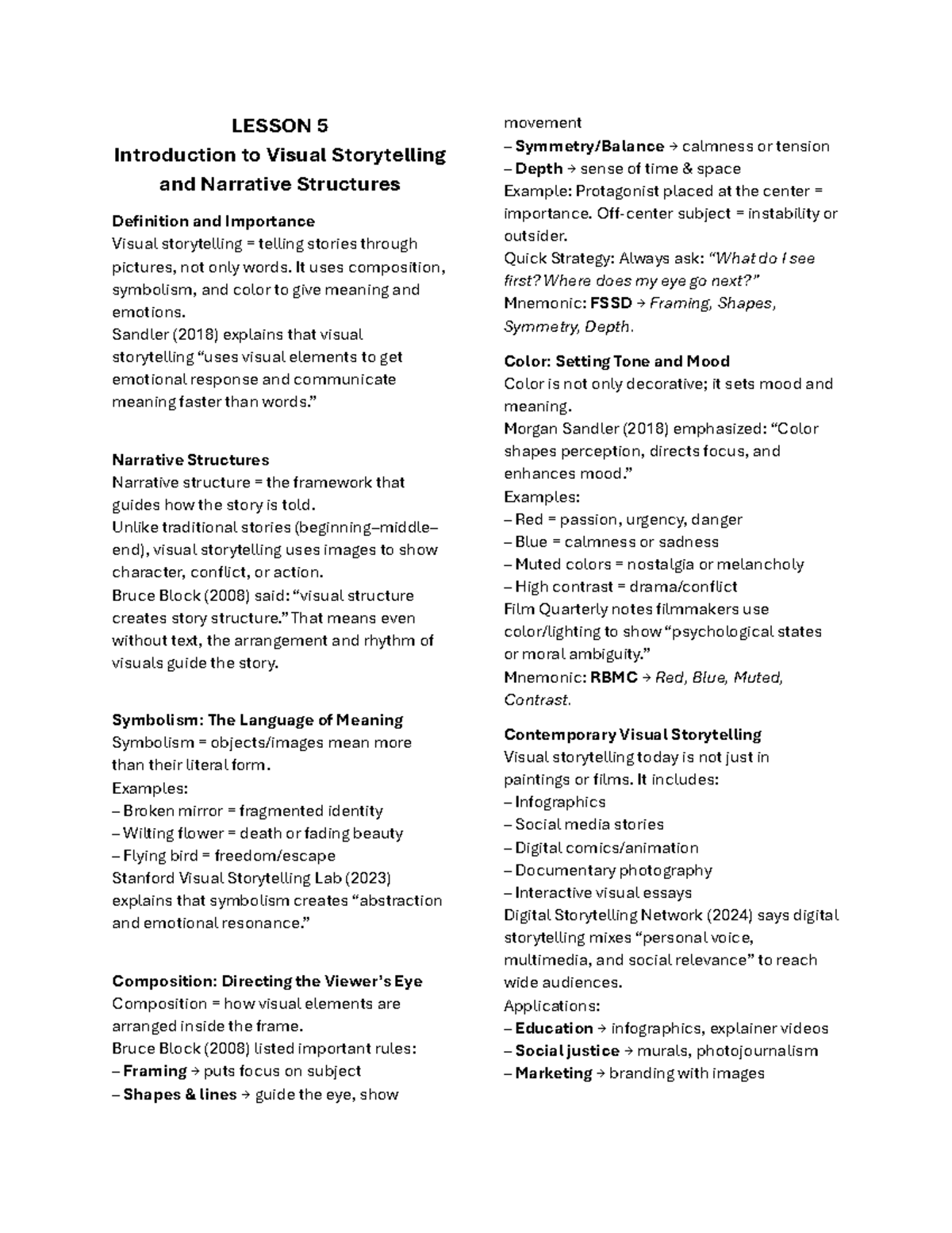 RVA MIDTERM REVIEWER: Lessons 5-9 on Visual Storytelling and Art - Studocu