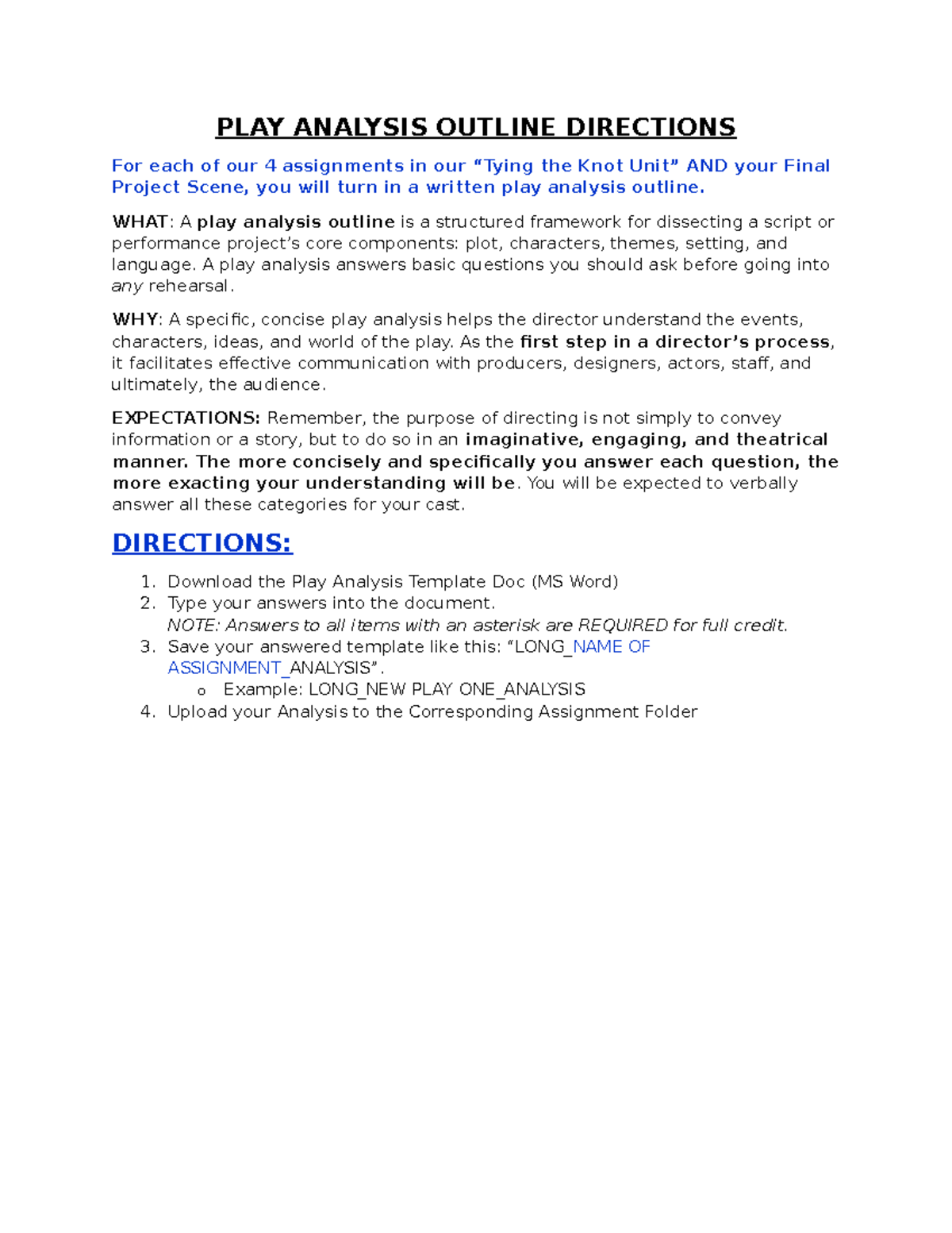 THE KNOT: Play Analysis Outline Directions for Final Project - Studocu