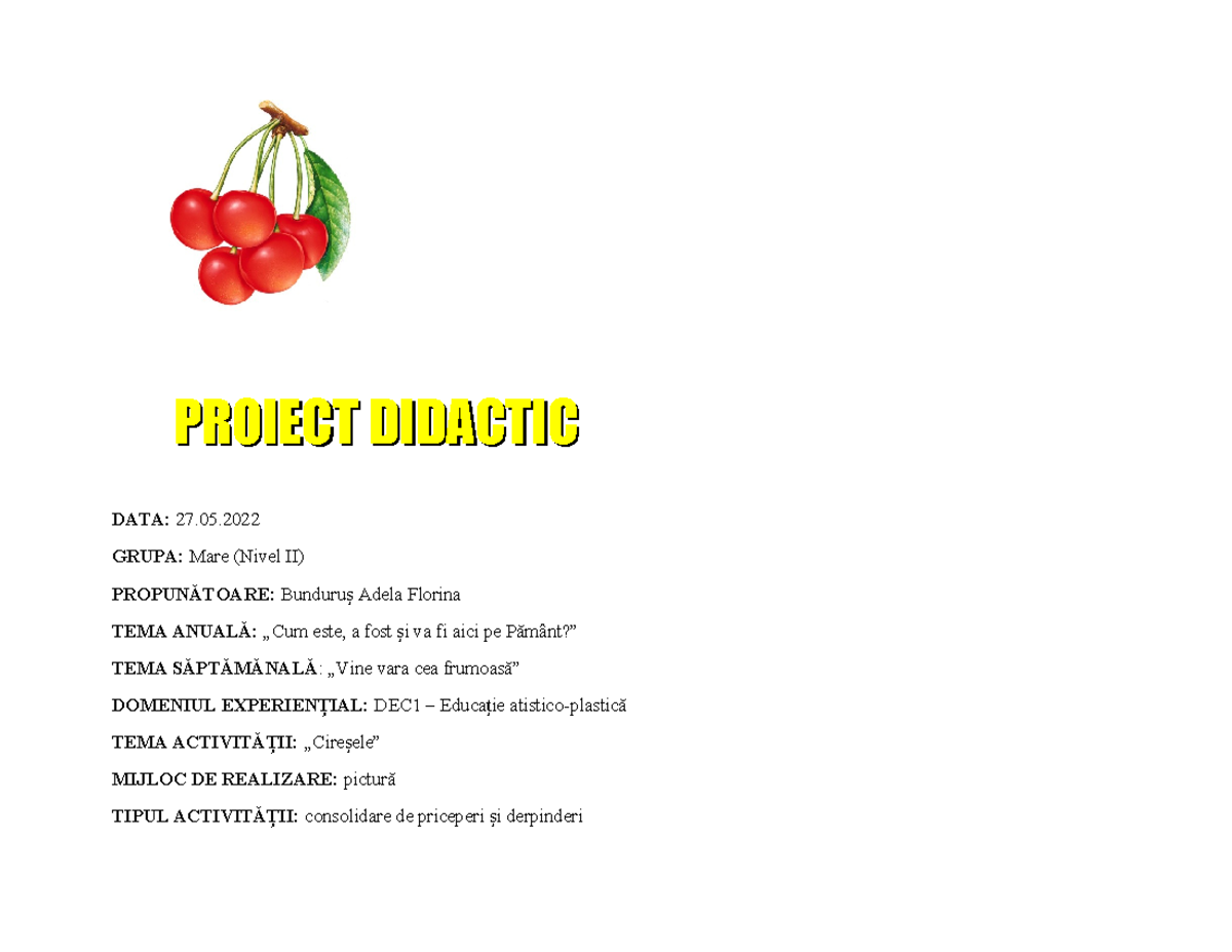 Proiect Didactic DEC1: Activitate de Pictură pentru Nivel II - Grupa ...