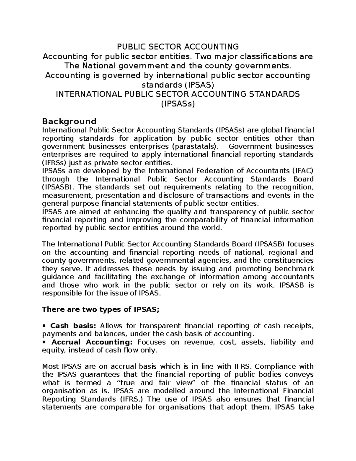IPSAS Overview and Implications for Public Sector Entities - Studocu