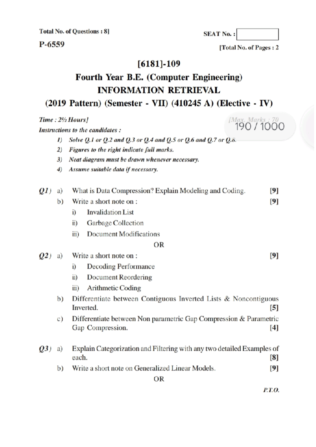 Information Retrieval Question Papers - Semester VII (410245 A) - Studocu