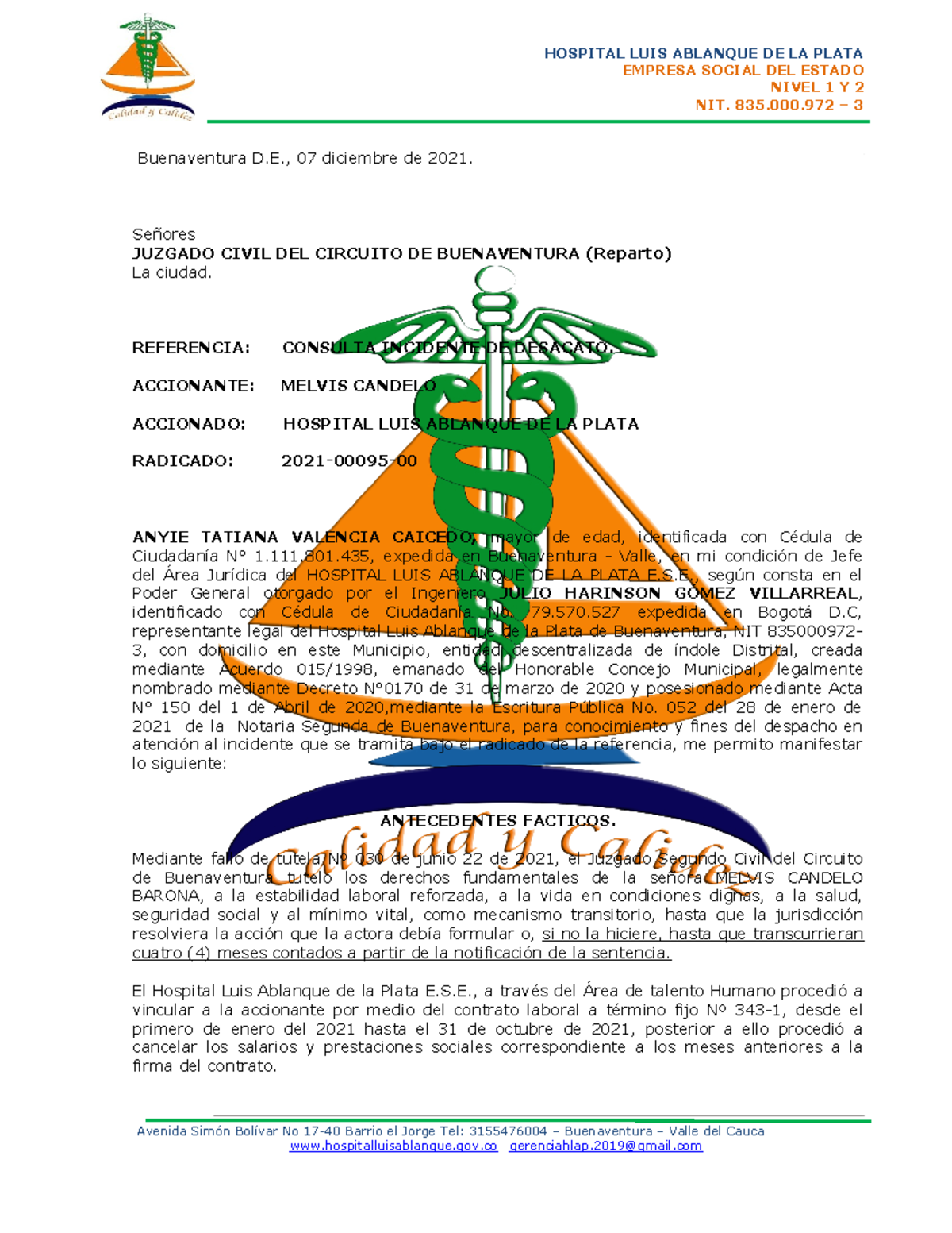 Incidente de Desacato en el Juzgado Civil - Caso Melvis Candelo - Studocu