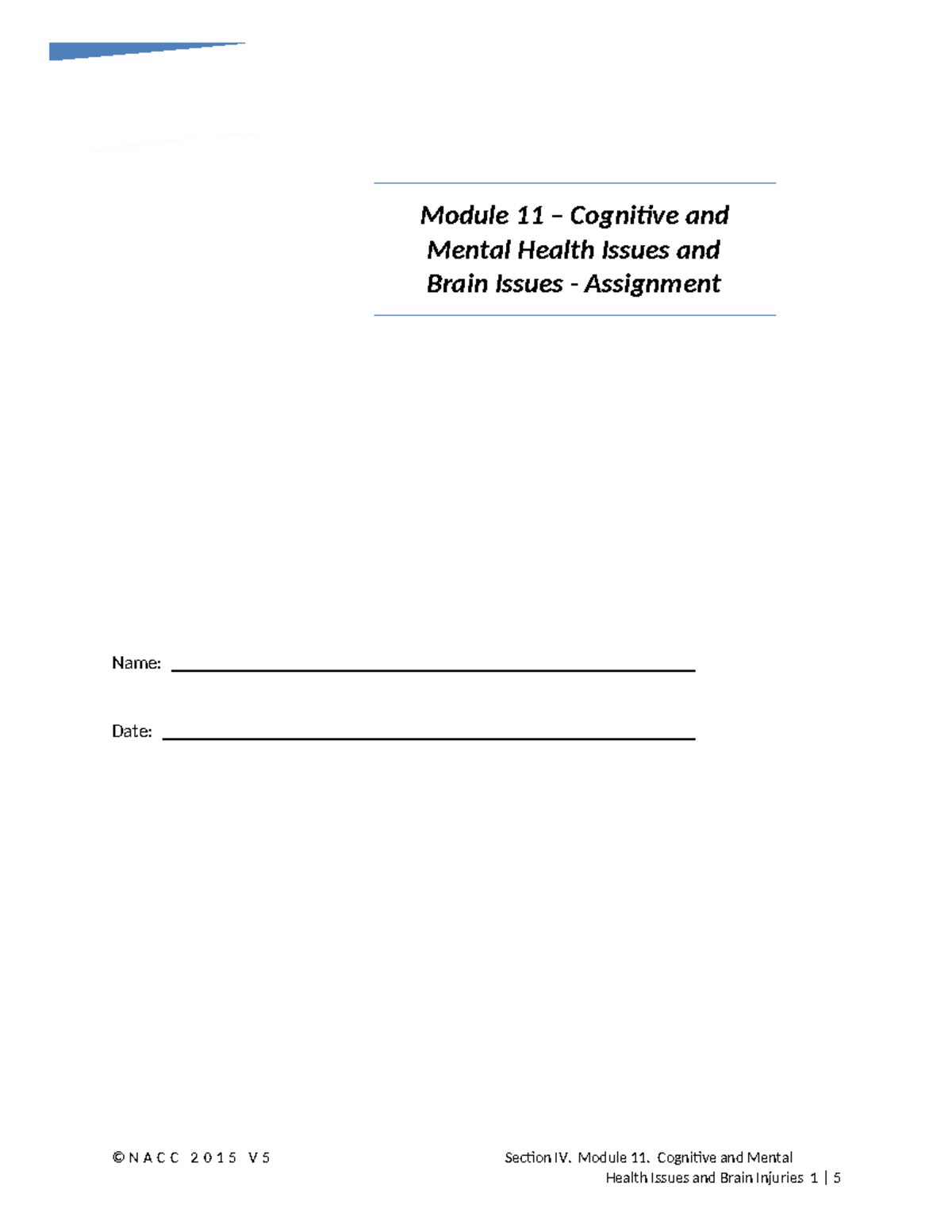 Module 11 - Cognitive & Mental Health Issues Assignment Part 1 - Studocu