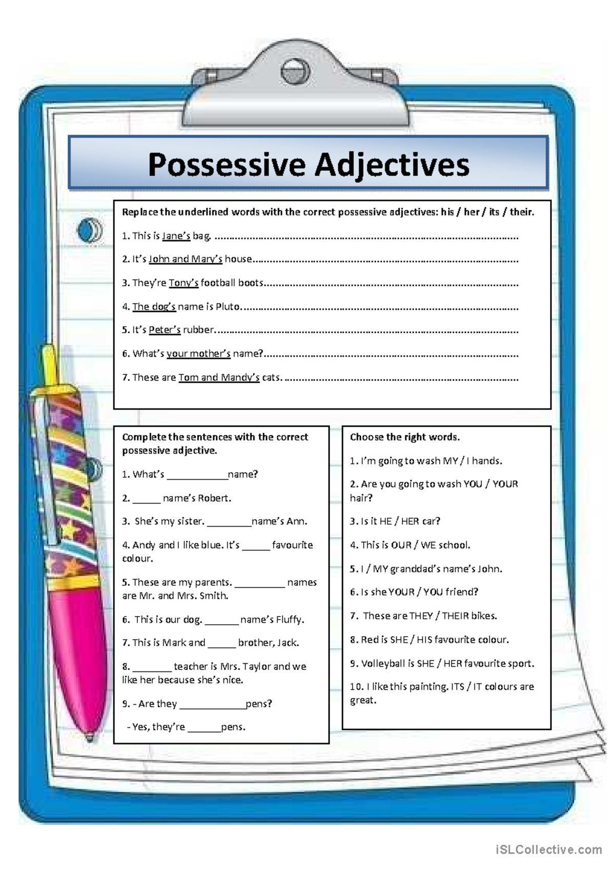 Possessive Adjectives Practice Exercises 2 - Studocu