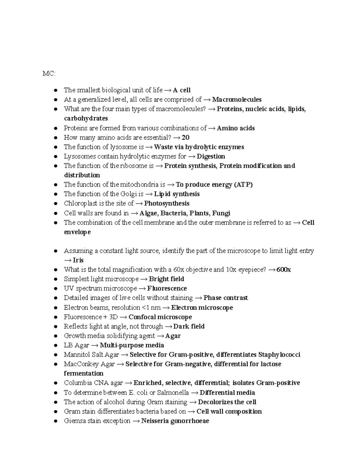 BIOD 171 Final Exam Study Guide: Cell Biology and Microbiology - Studocu