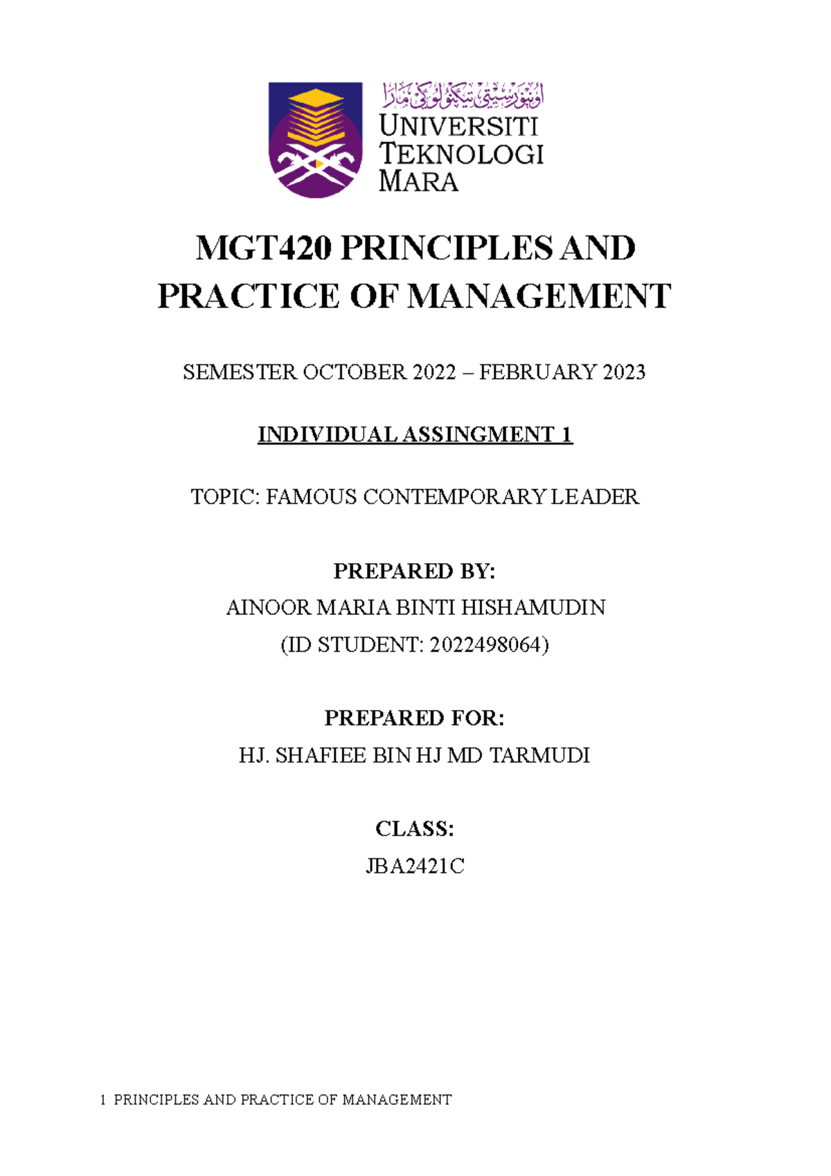 Contemporary Leadership Insights: MGT420 Individual Assignment - Studocu