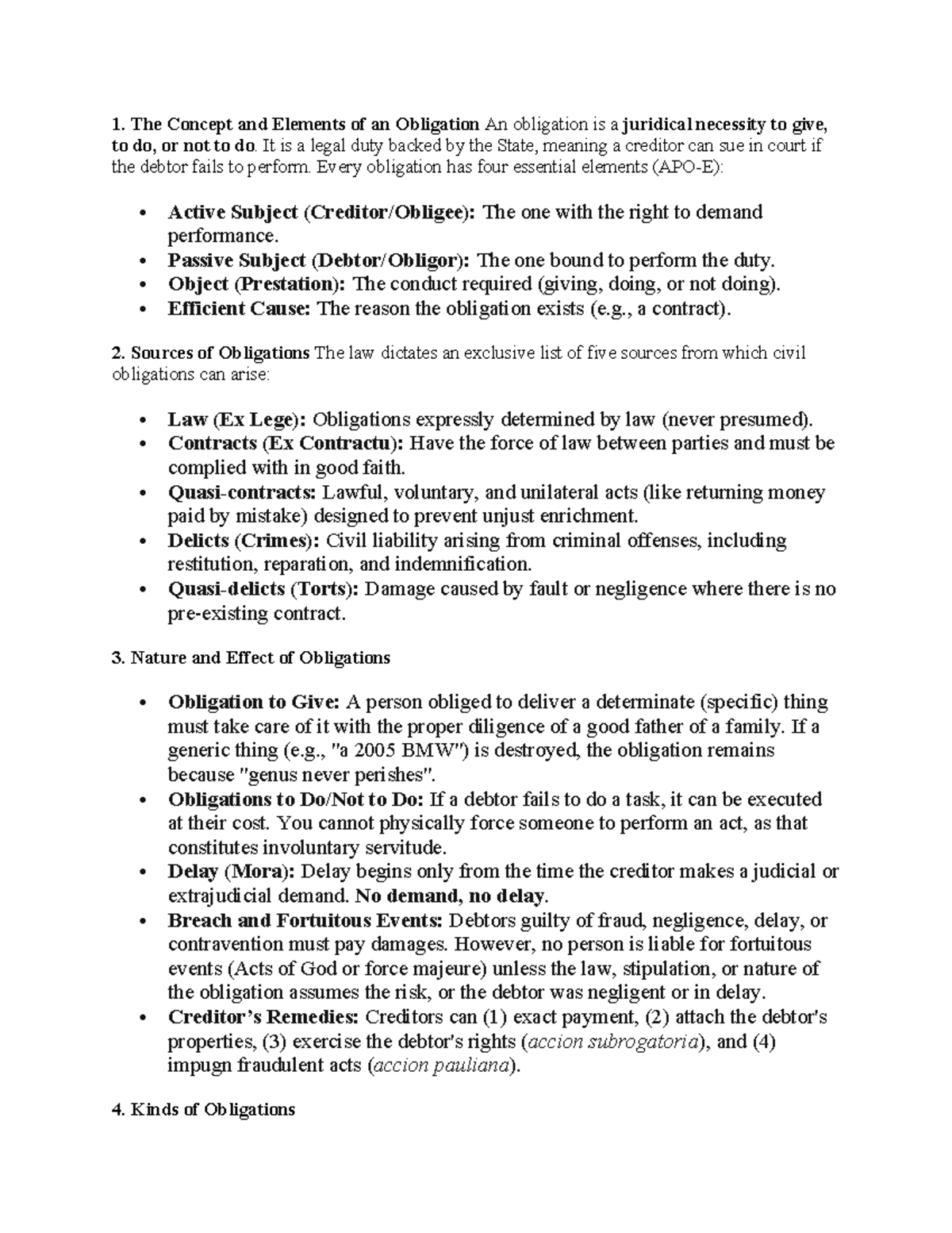 Obligations: Key Concepts and Elements Summary (Law 101) - Studocu