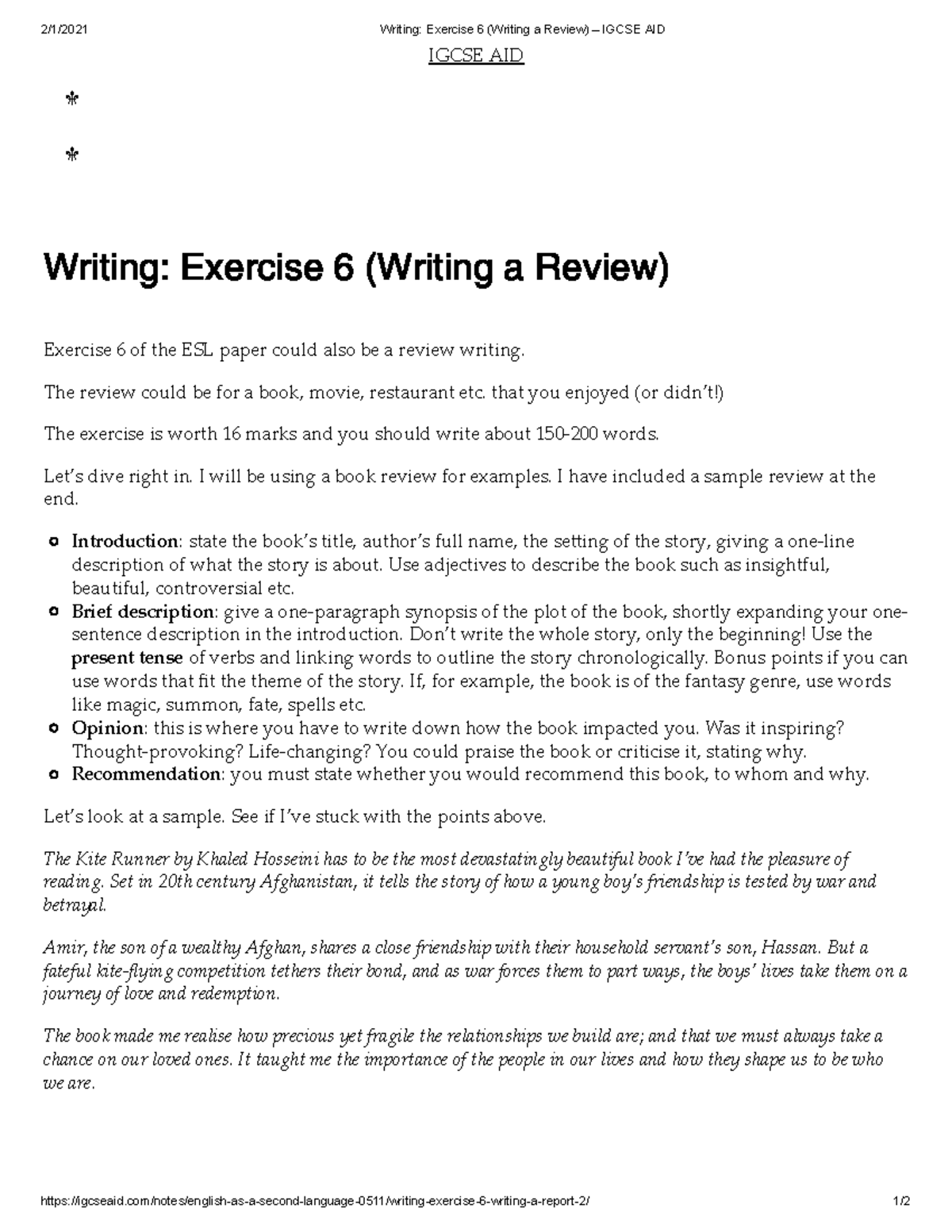 IGCSE AID: Writing Exercise 6 Review Tips and Guidelines - Studocu