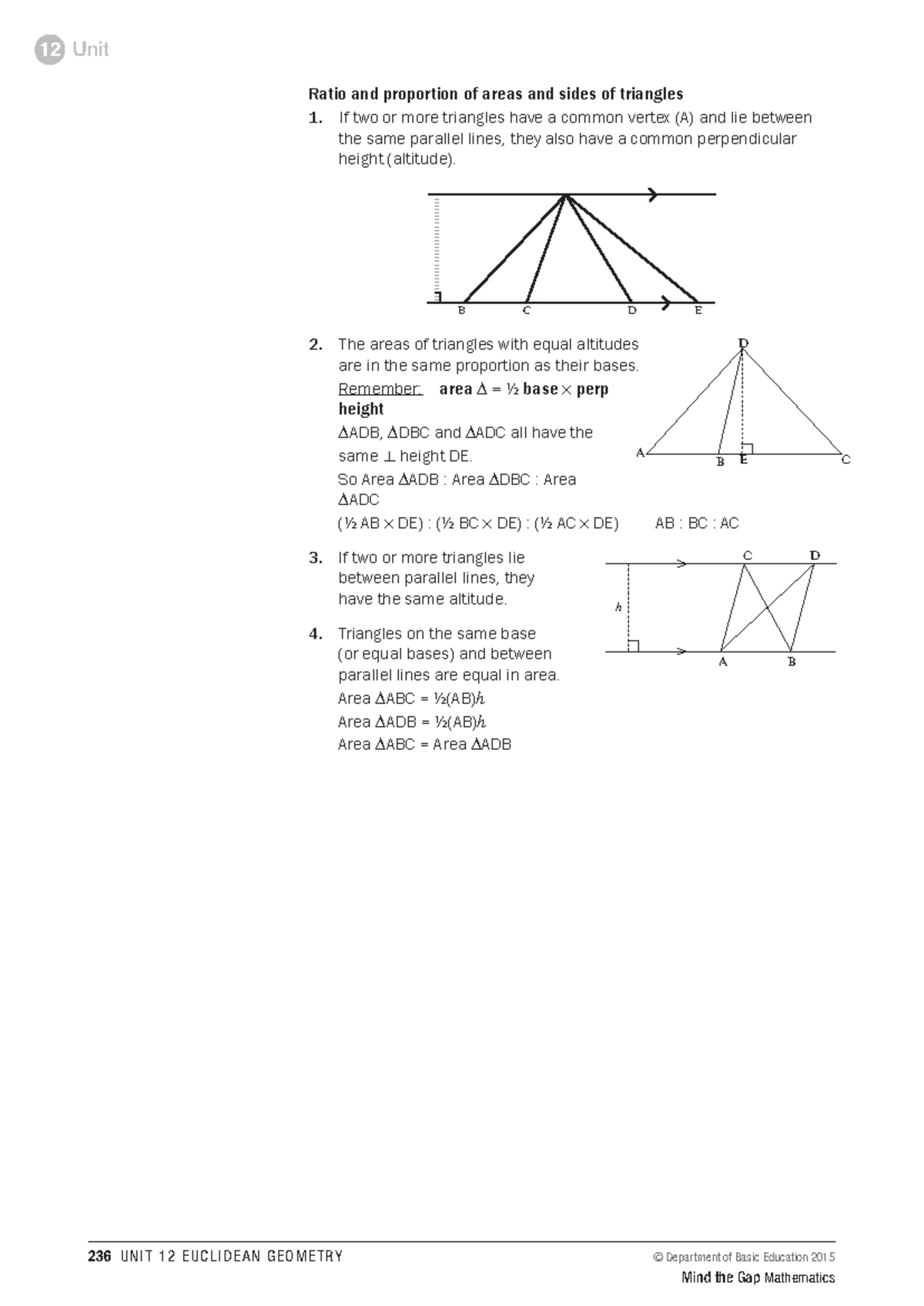 Mathematics Proportion Theorems Notes 236 Unit 12 Euclidean Geometry © Department Of Basic