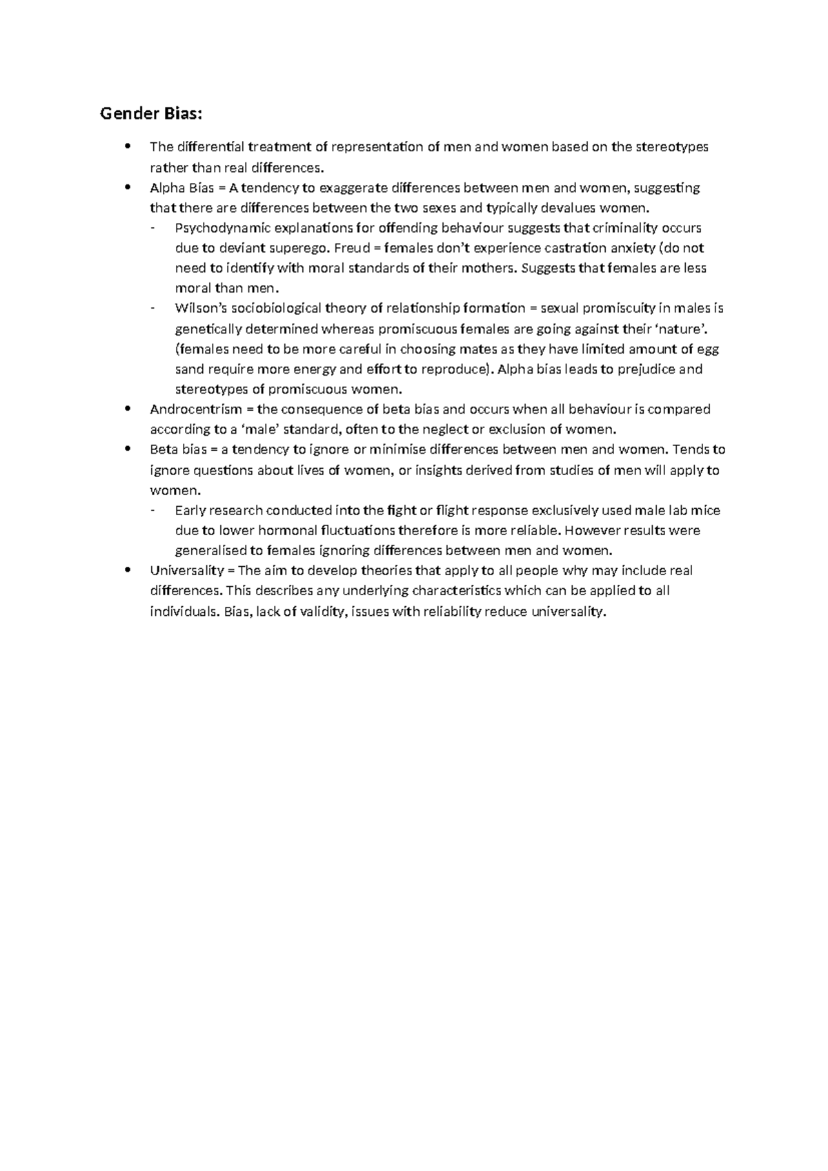 Issues and Debates in Gender Bias: Notes and Analysis for Study - Studocu