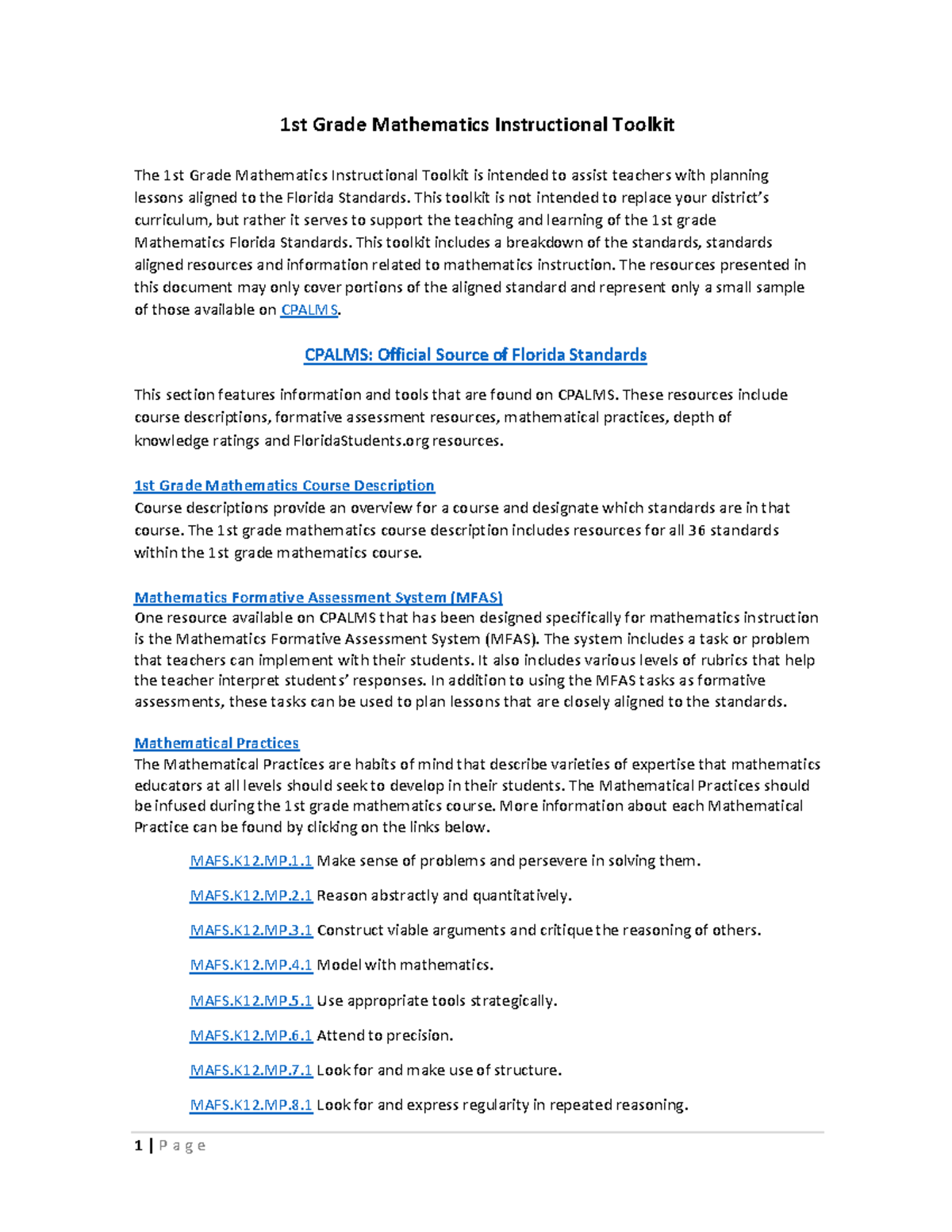1st Grade Math Instructional Toolkit: Resources & Strategies - Studocu
