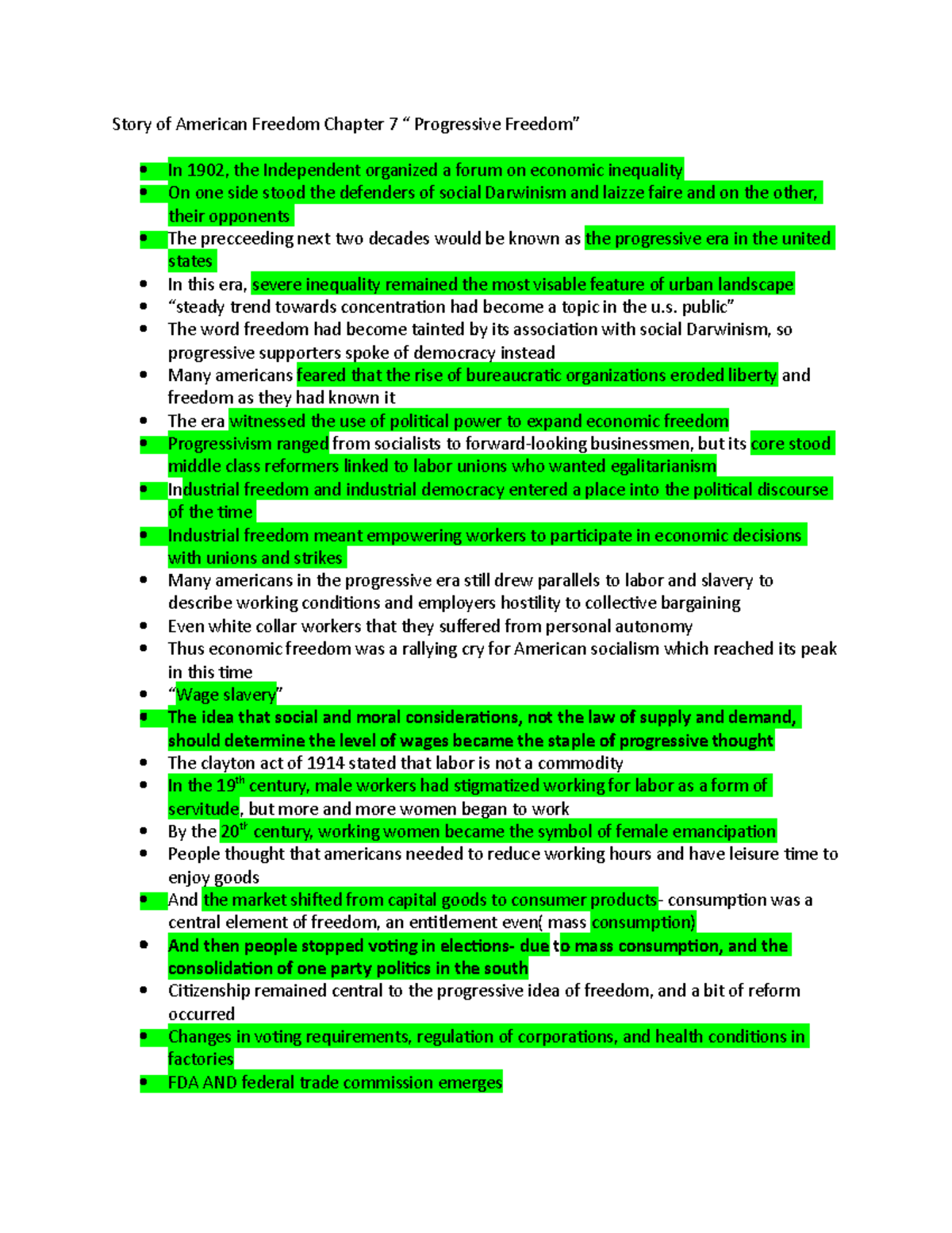 Story of American Freedom: Chapter 7 - The Progressive Era Analysis ...
