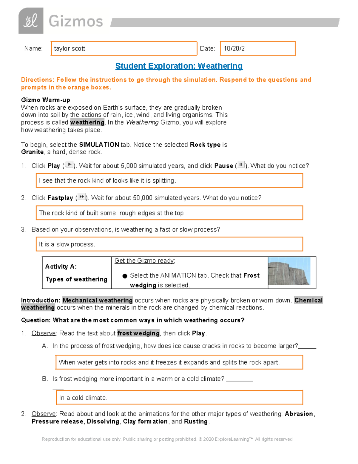 Weathering Gizmo Exploration - Science Simulation Assignment - Studocu