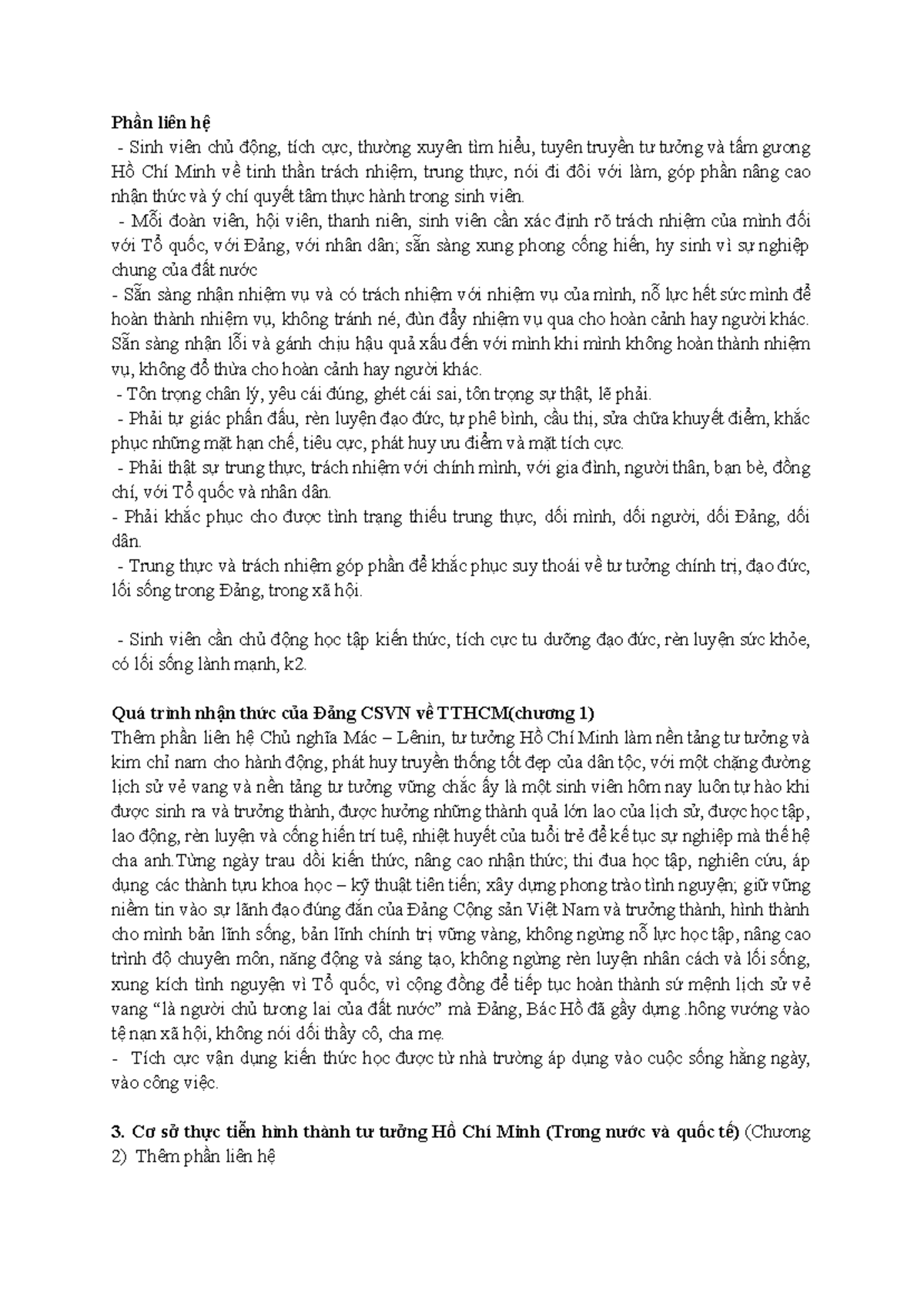 TTHCM: Tinh Thần Trách Nhiệm và Trung Thực trong Sinh Viên - Studocu