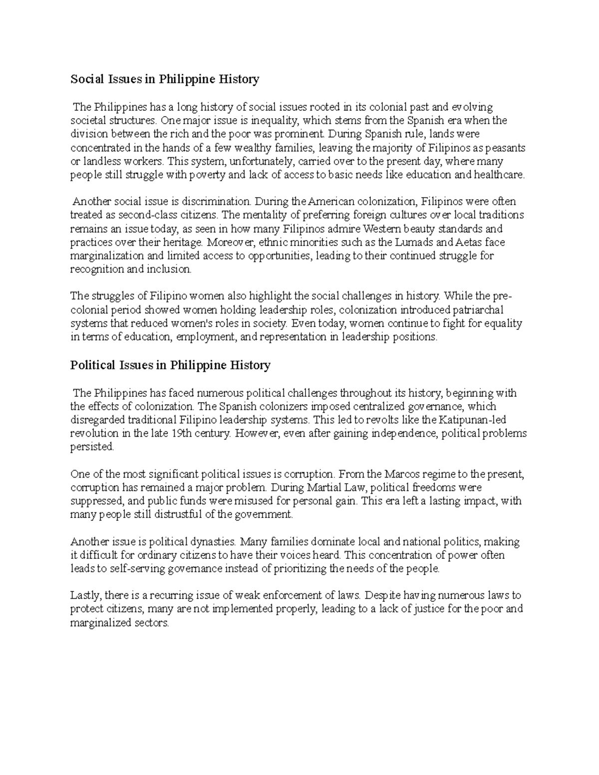 Social Issues in Philippine History - One major issue is inequality ...