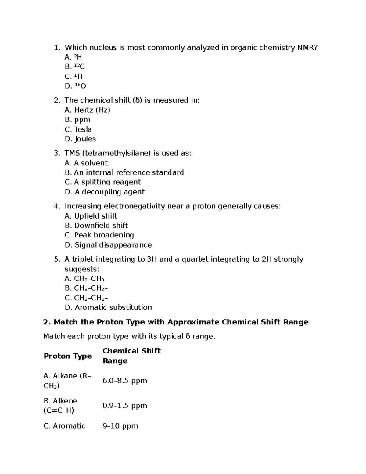 Organic Chemistry Practice Questions (NMR & Chemical Shifts) - Studocu