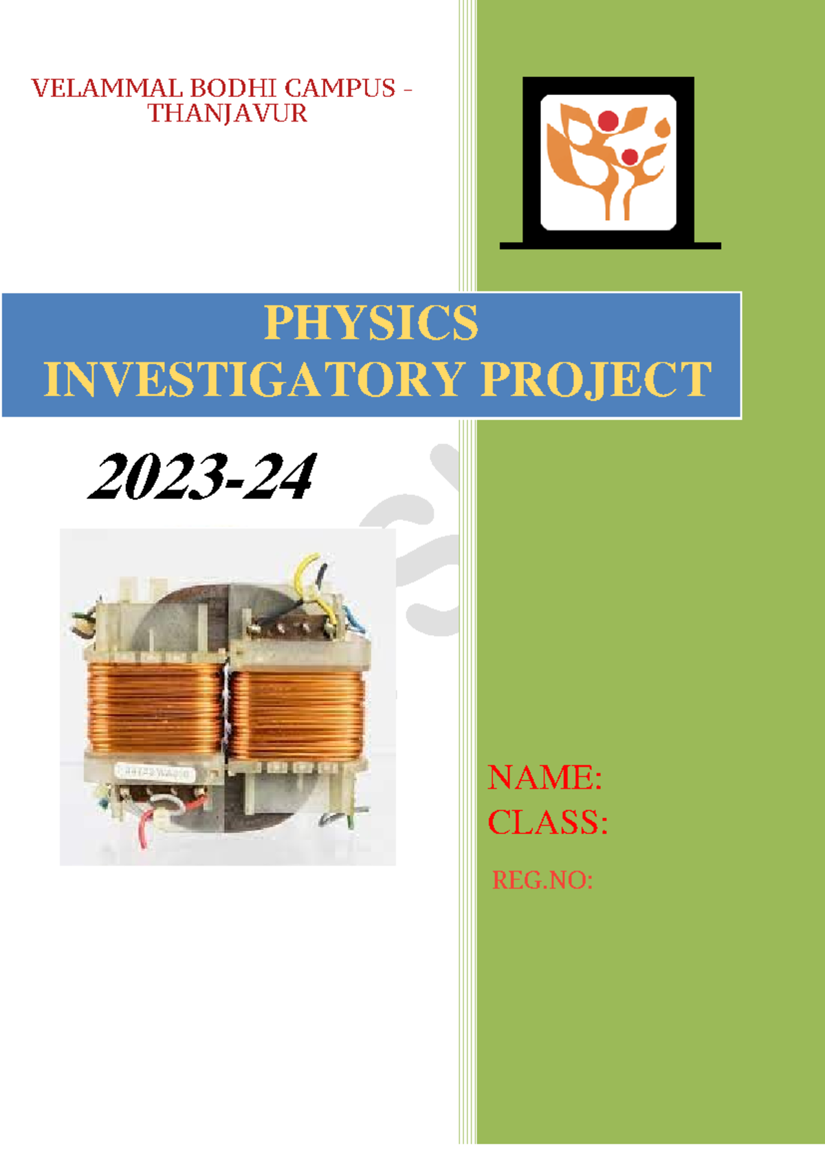 Class 12 Physics Investigatory Project: Transformer Analysis - Studocu