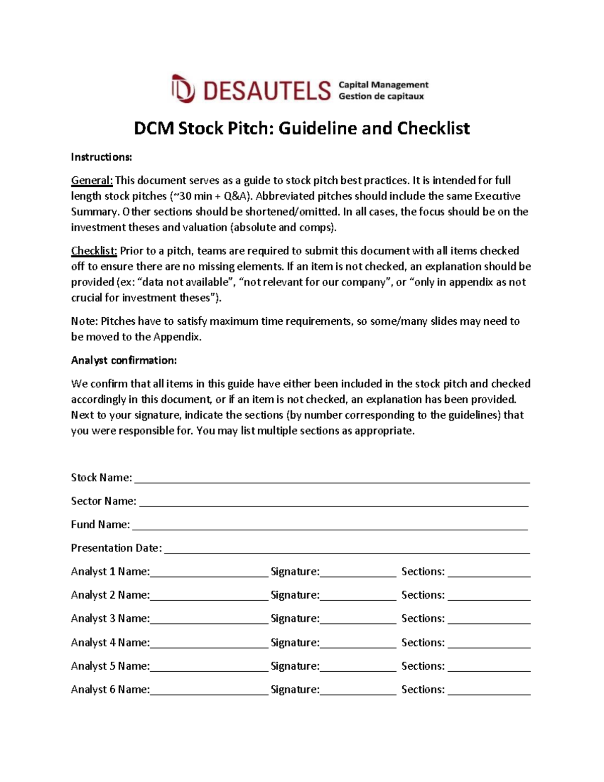 HIM DCM Stock Pitch: Guidelines and Checklist for Effective Pitches ...