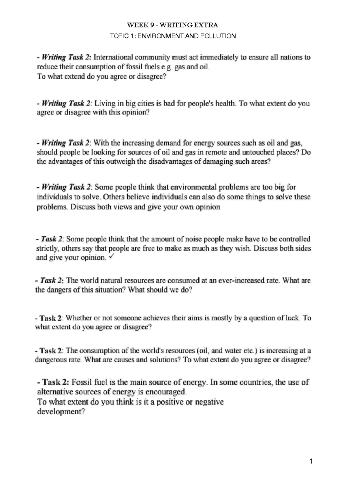 W9 Writing Extra: Environment & Pollution Discussion on Zoos - Studocu