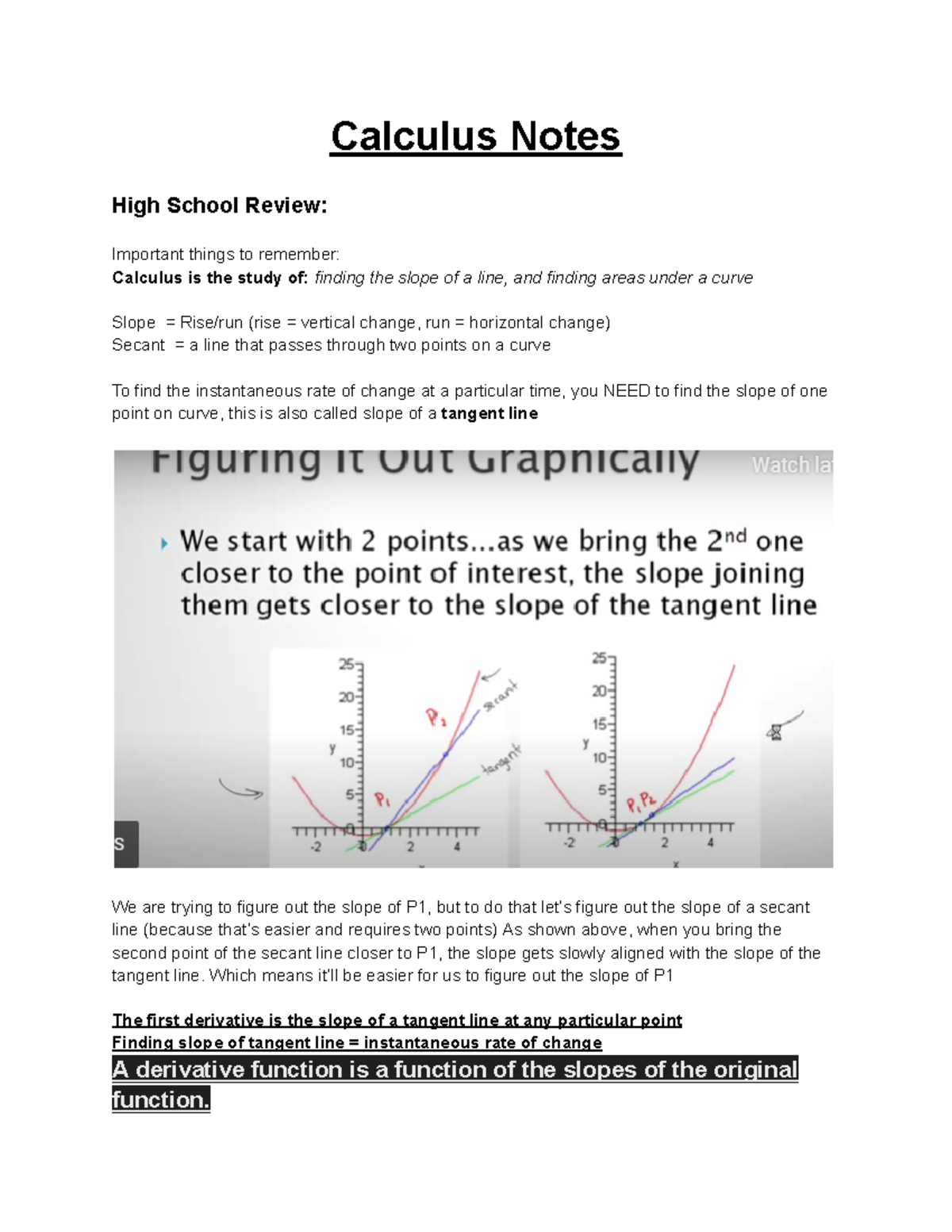Calculus Notes: Key Concepts and Derivatives Review for HS Students ...