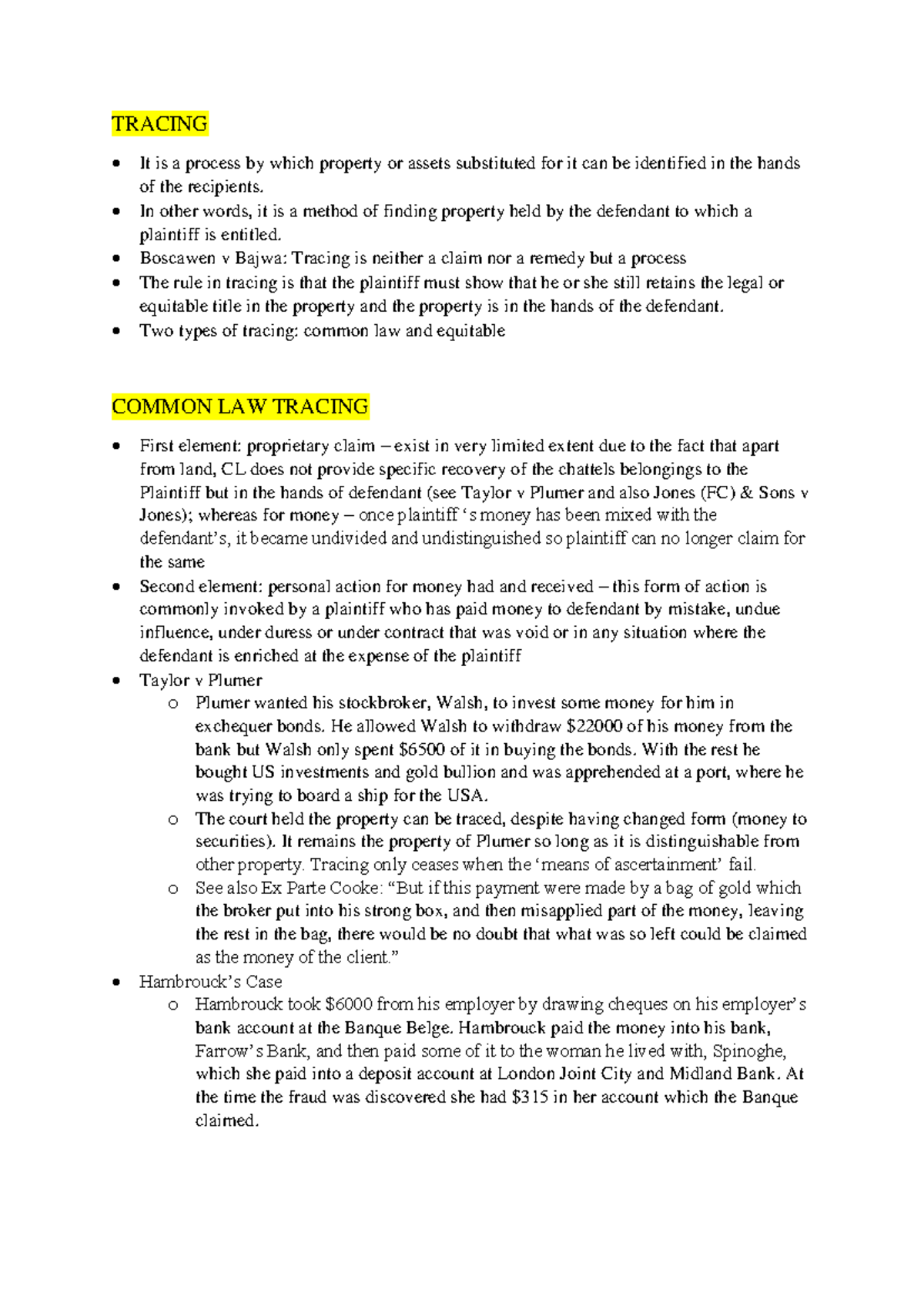 Notes on Tracing Property (EQ & T II) - Common & Equitable Aspects ...
