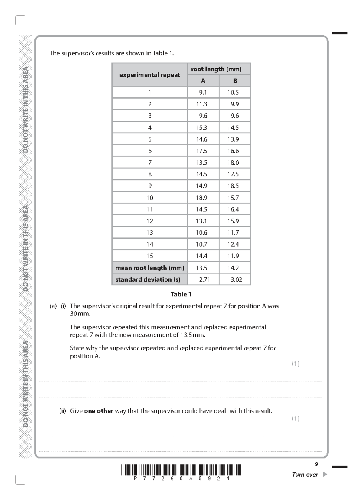 Experimental Repeat Analysis for Root Length Measurements (BIO101 ...