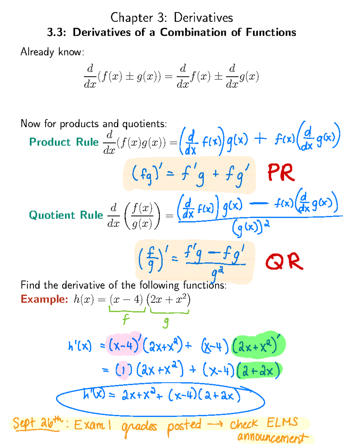 Chapter 3: Derivatives - Product, Quotient, & Chain Rules - Studocu