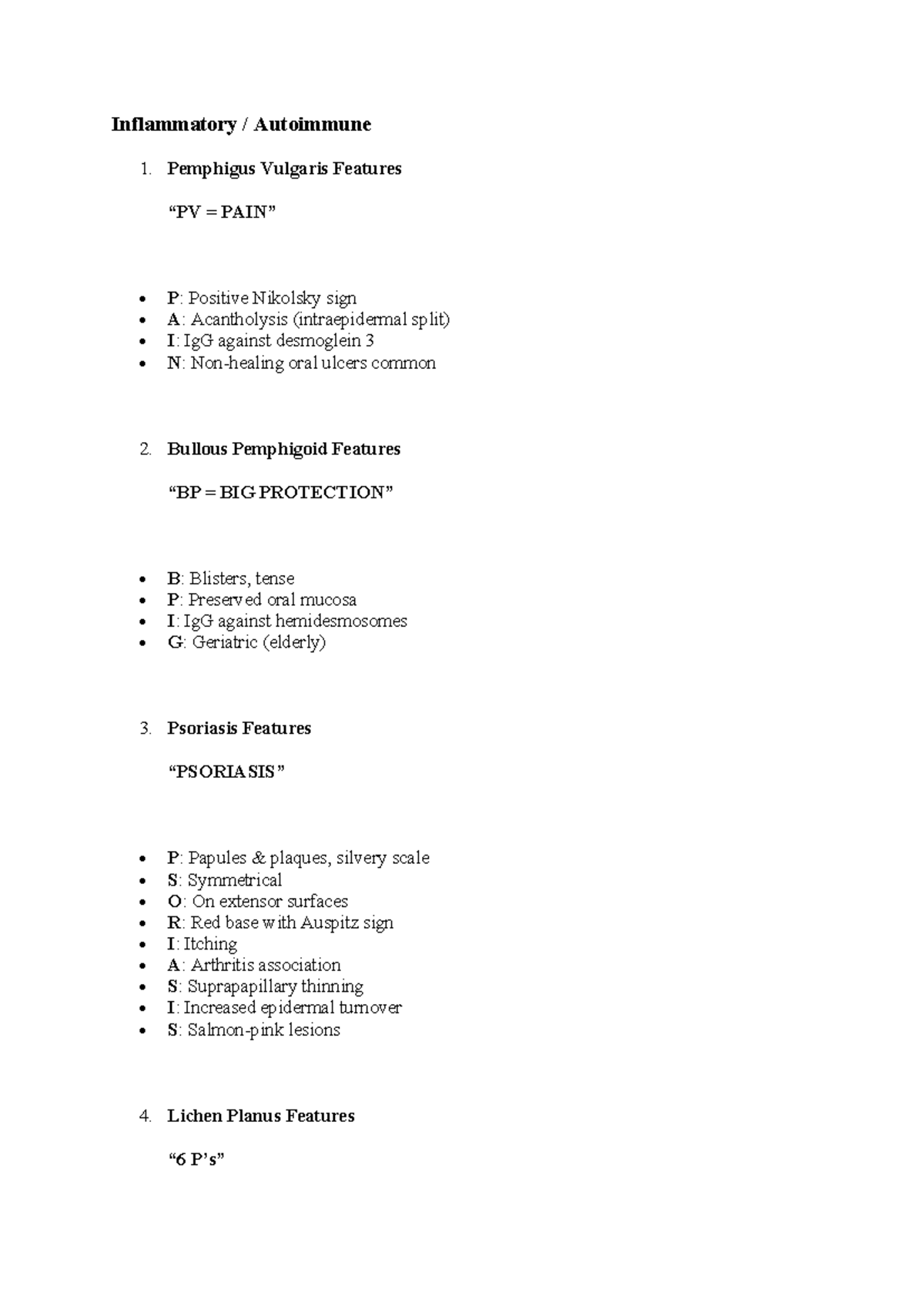 Skin Mnemonics: Key Features of Autoimmune & Infectious Disorders - Studocu