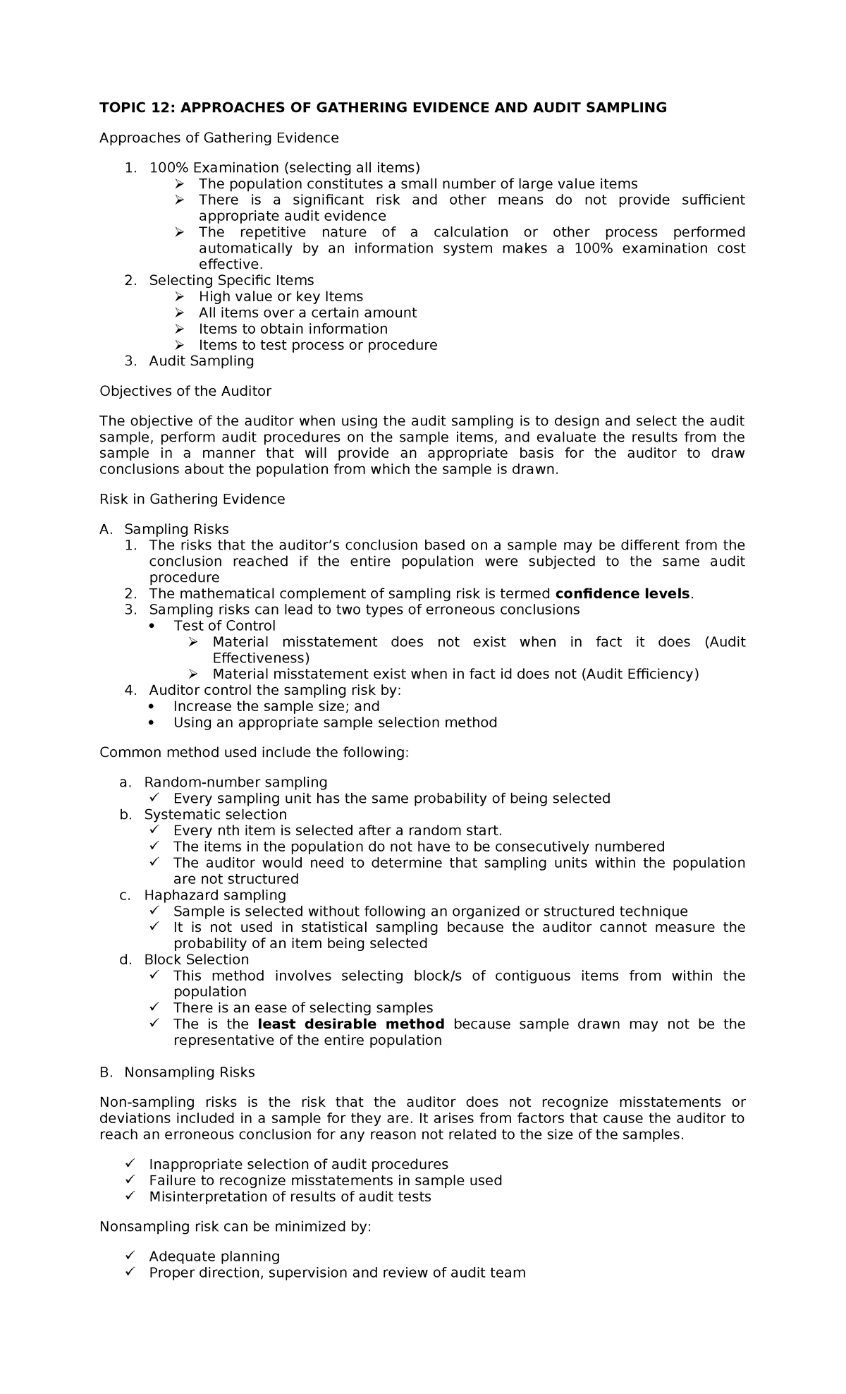12-Audit-Sampling-Approaches-to-Gathering-Evidence-and-Sampling-Risks - Studocu