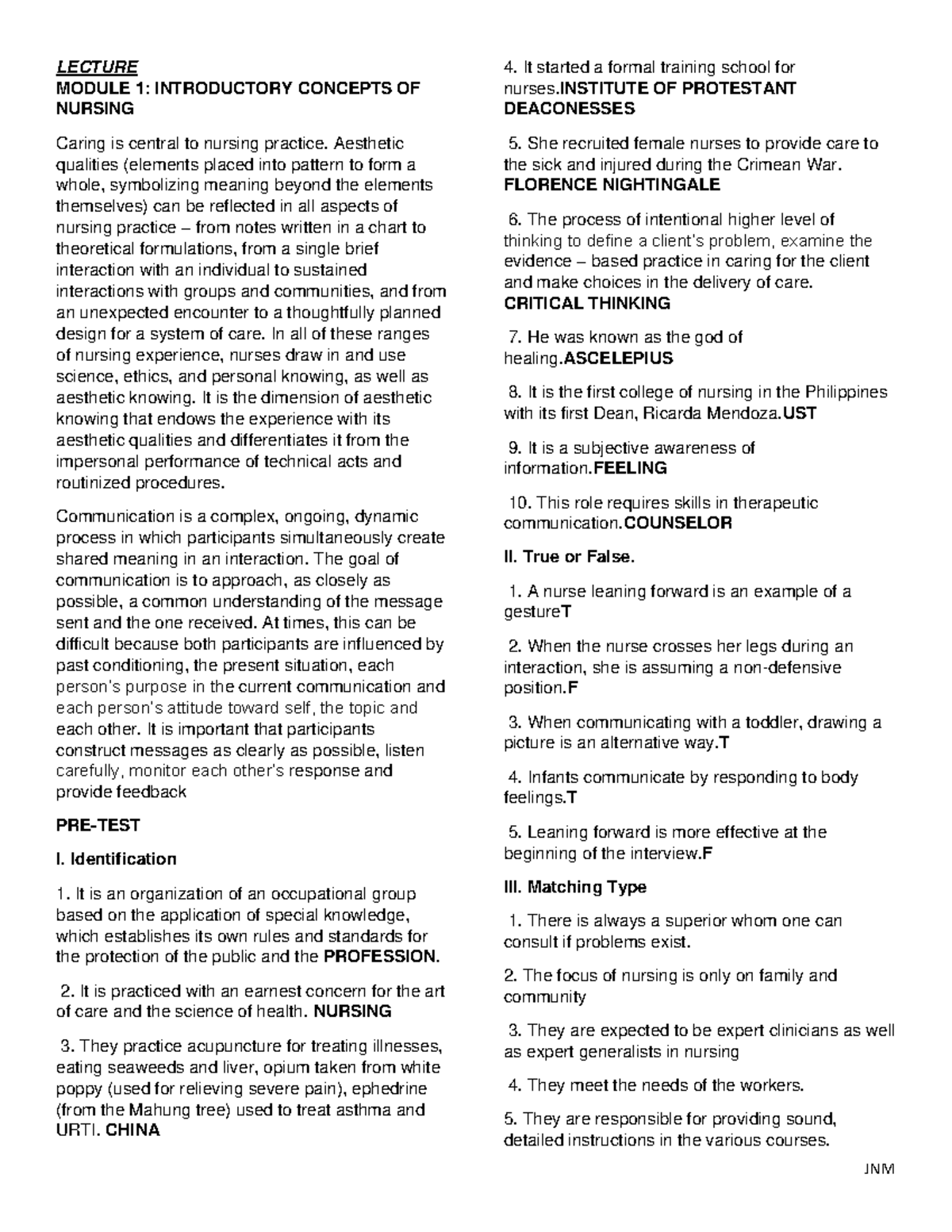 Fundamentals of Nursing Practice (NURS 101) - Lecture Notes Module 1 ...