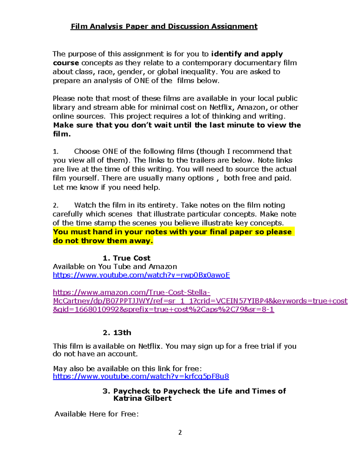 Film Analysis Paper & Discussion Assignment 2024-2025-3 - Studocu