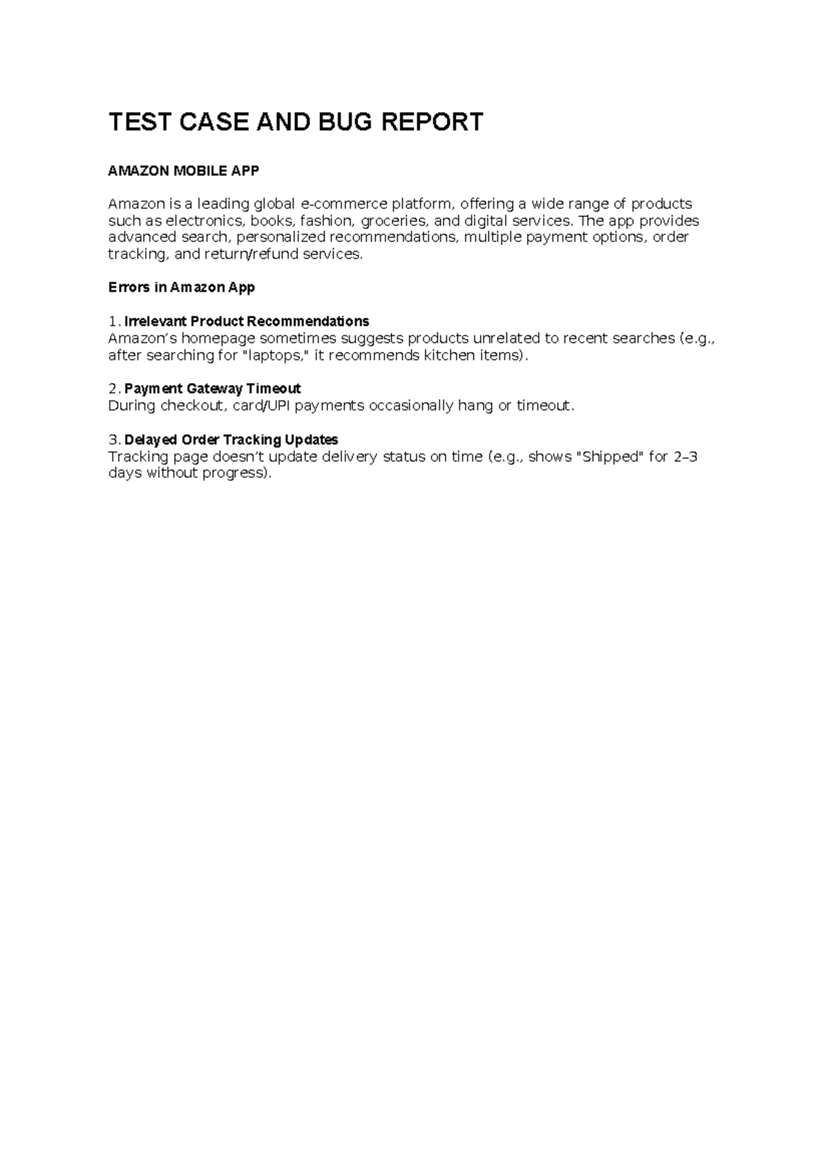 Amazon Mobile App Test Case & Bug Report Analysis - Studocu