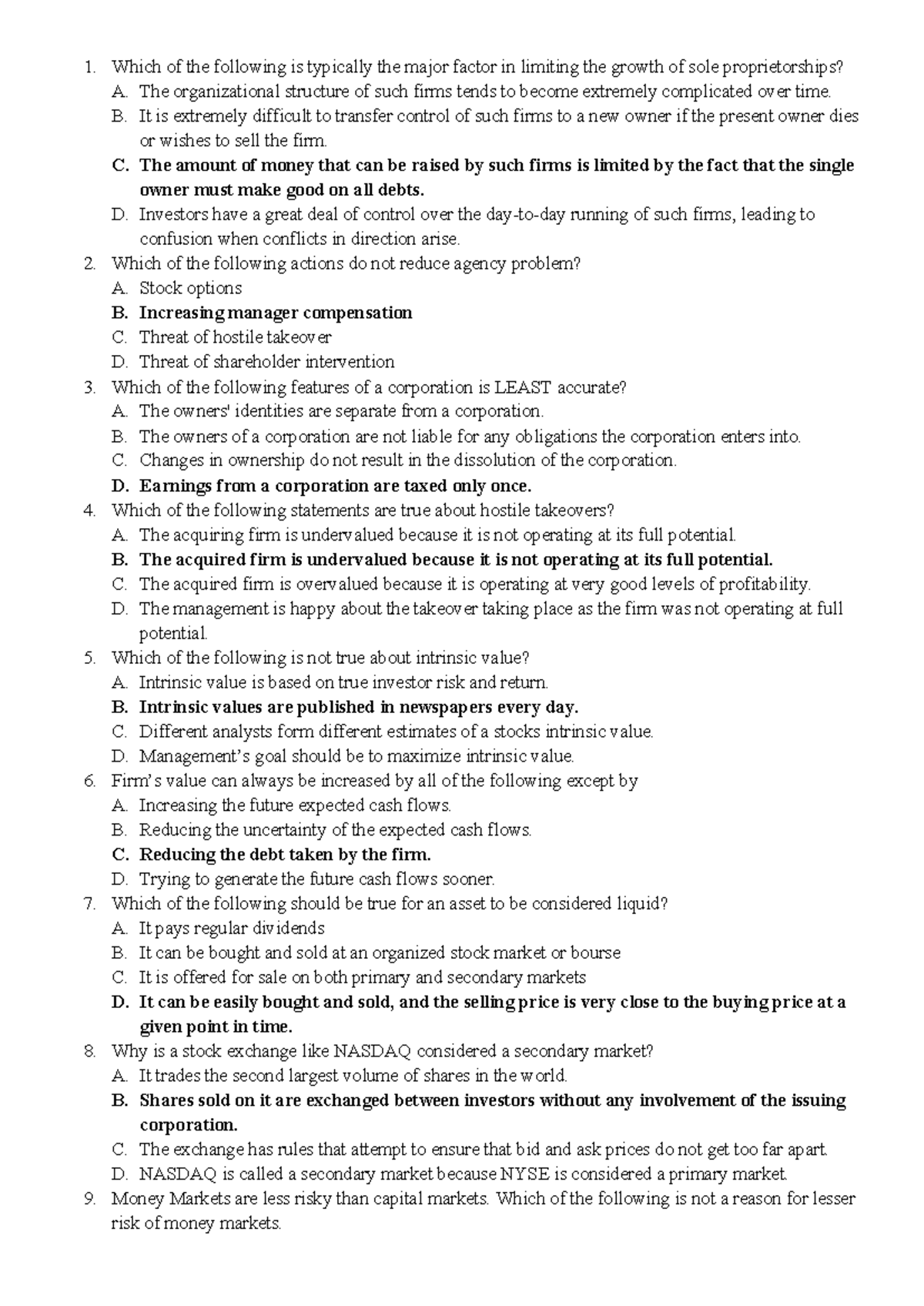 Questions for practice - Which of the following is typically the major ...