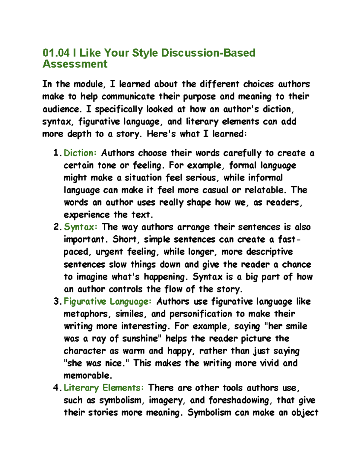 I Like Your Style: Discussion-Based Assessment Insights - Studocu