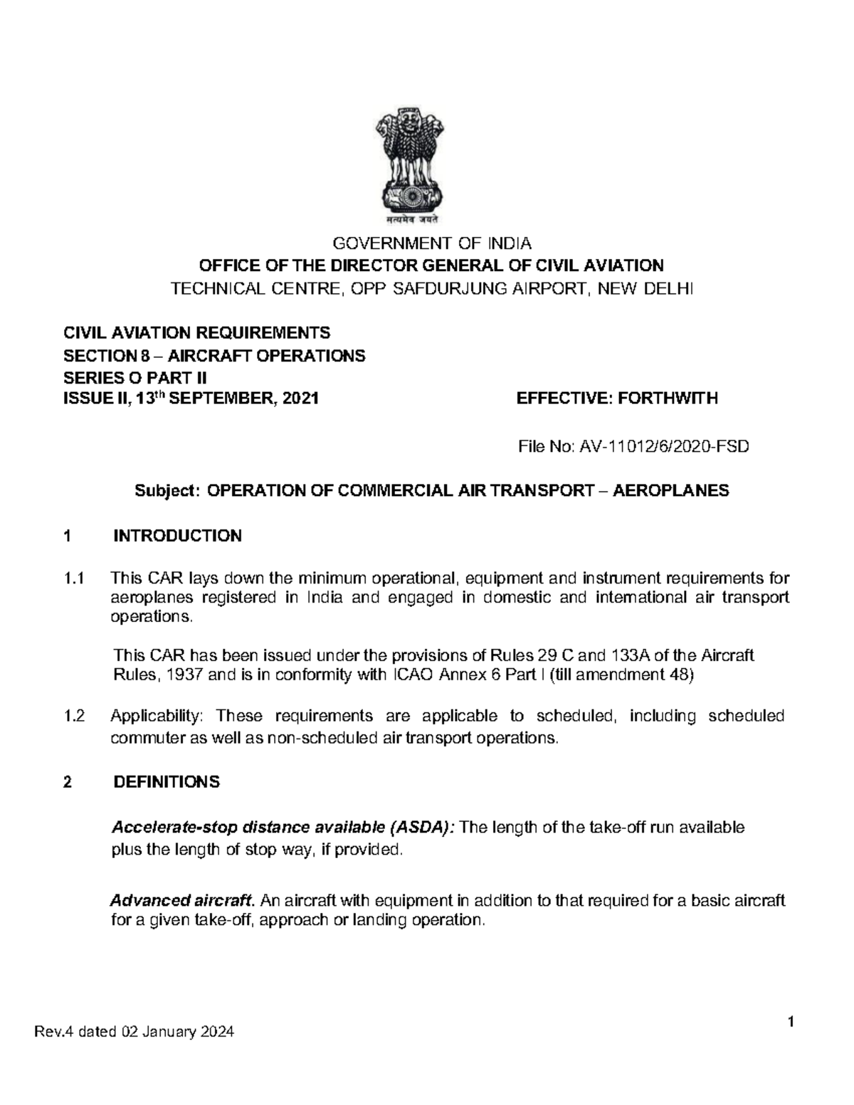 Dgca Car Section 8 Aircraft Operations Overview Rev 4 Jan 2024