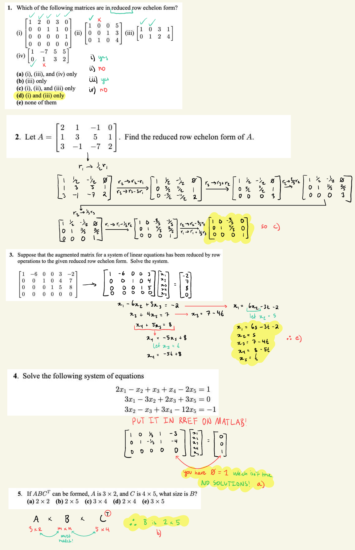 Practice Test 1 for Linear Algebra (MATH 101) - Studocu