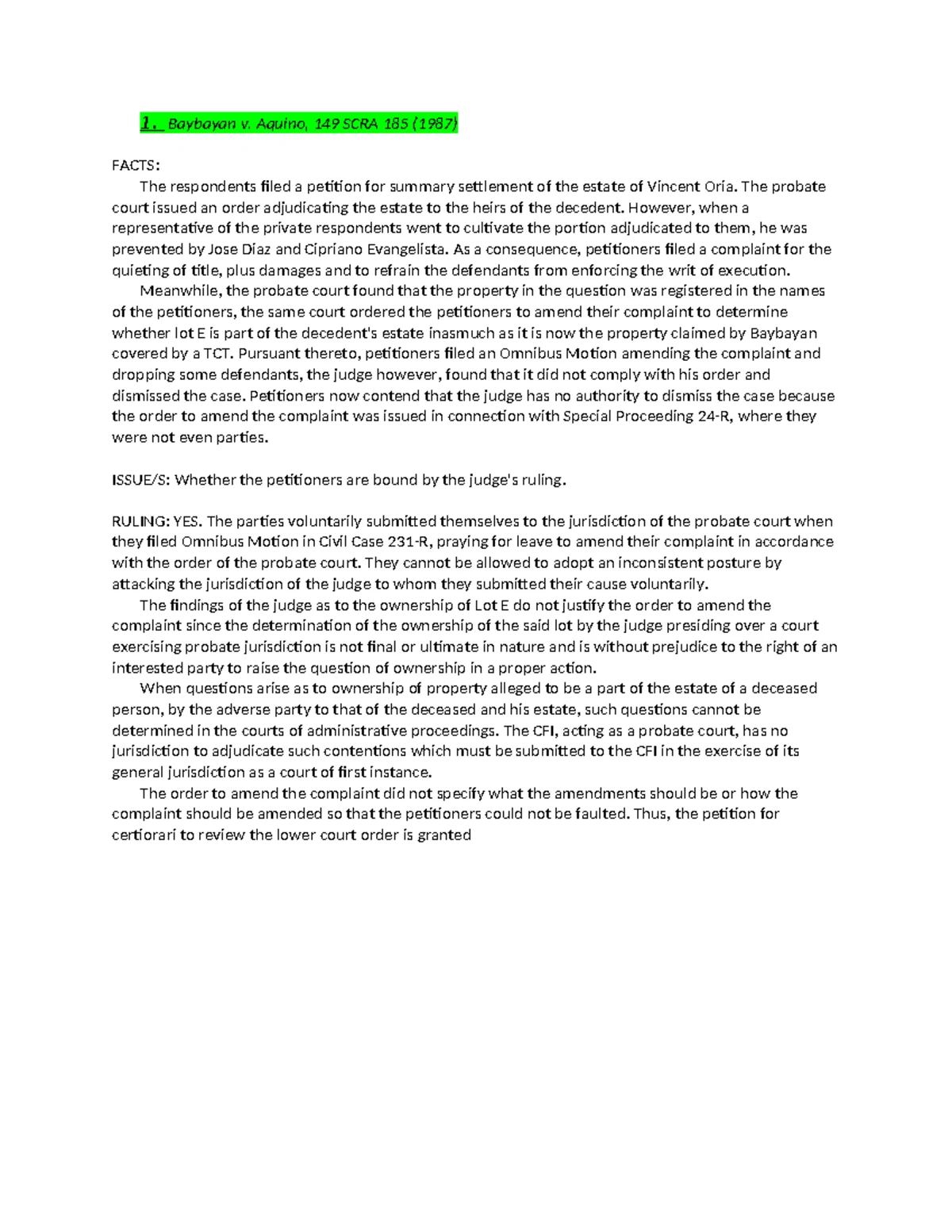 Special Civil Action Lecture Notes - I. SPECIAL CIVIL ACTIONS (Rules 62 ...