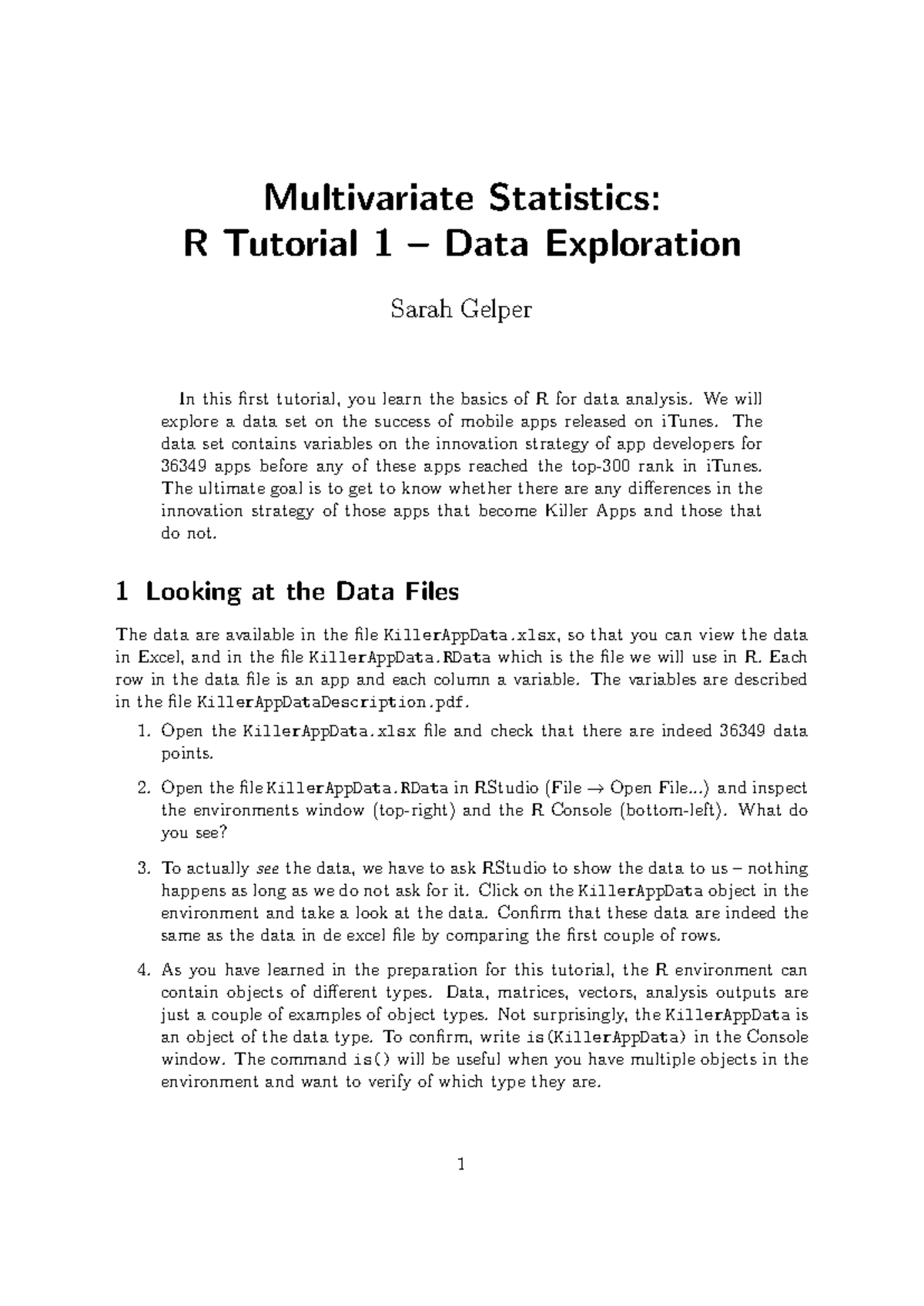 R Tutorial 1: Introductory Data Exploration and Analysis Techniques ...