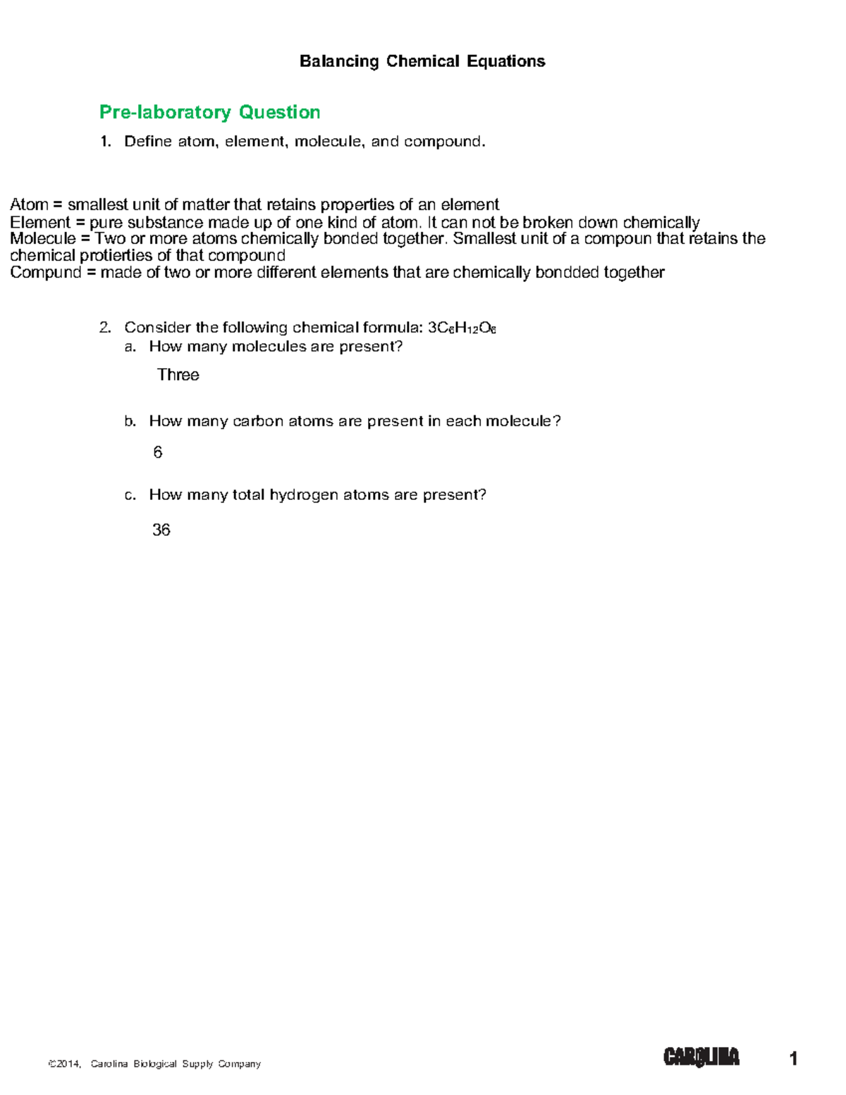 Balancing Chemical Equations: Pre-Lab & Post-Lab Qs (CHEM101) - Studocu