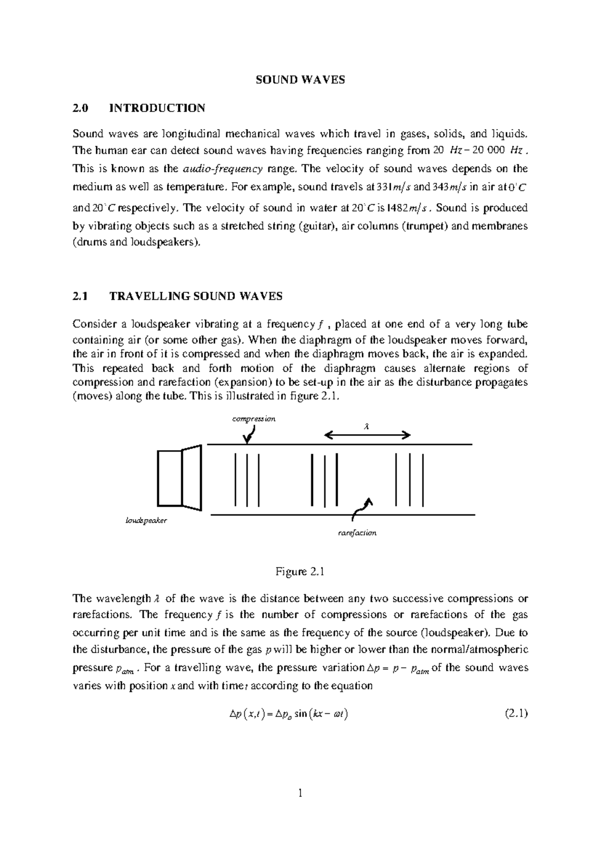 II Sound Waves - sph 102 notes* - SOUND WAVES 2 INTRODUCTION Sound ...