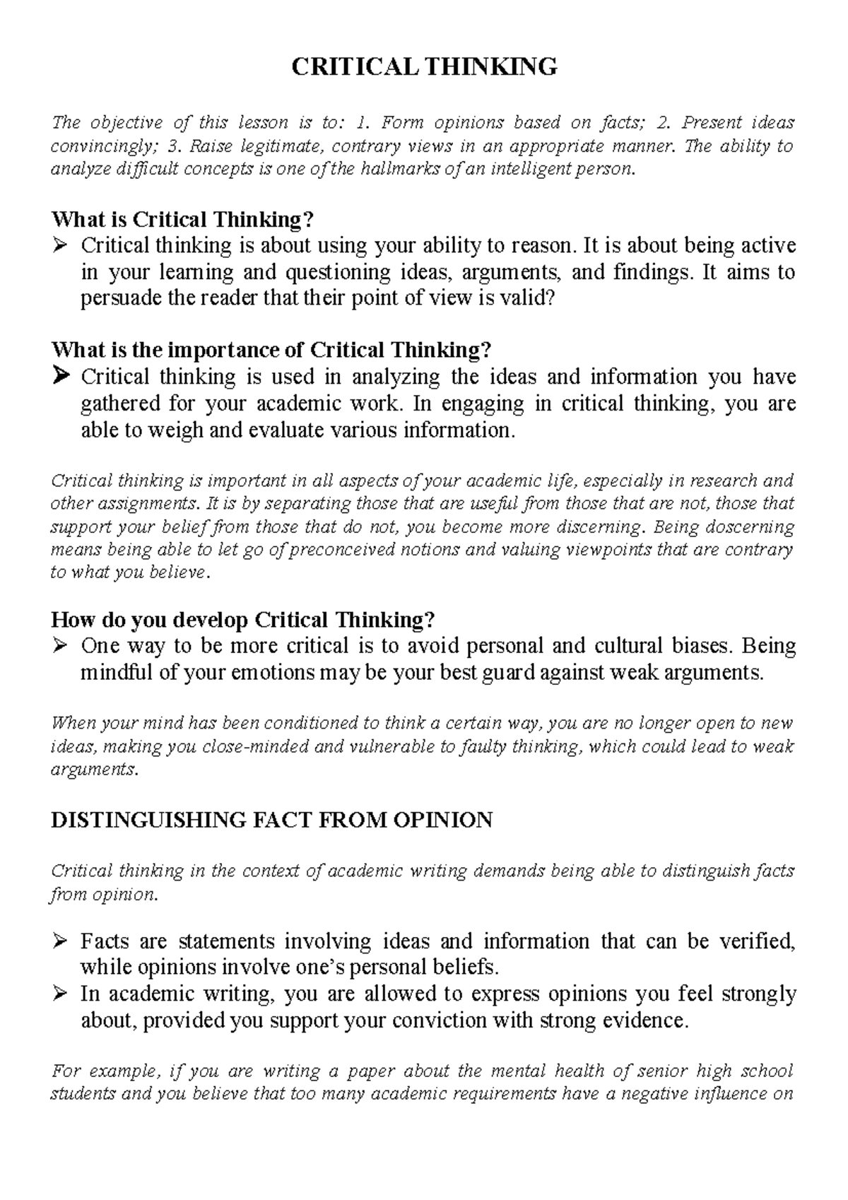 Critical Thinking Analysis Report - EAPP - Studocu