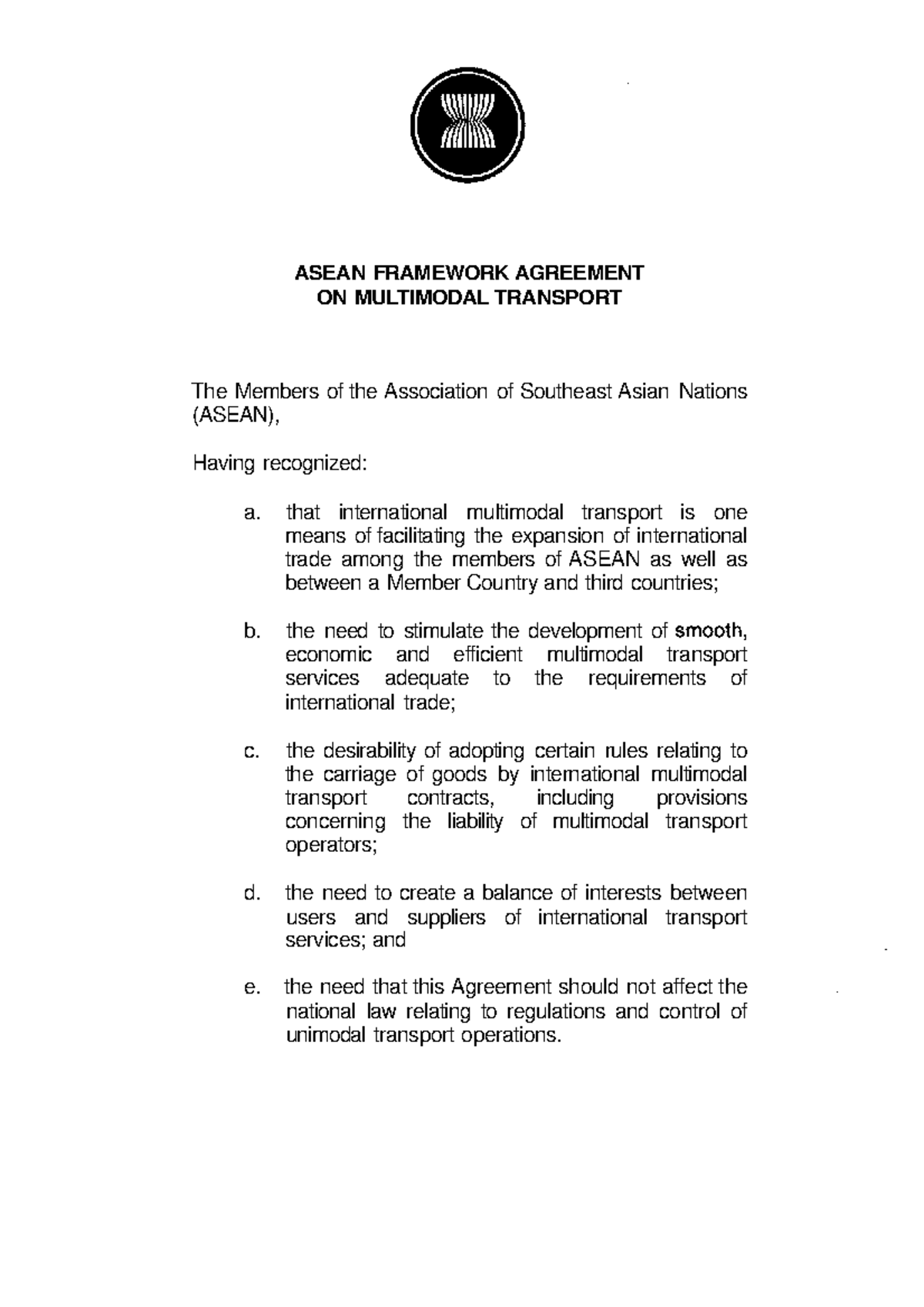 ASEAN Multimodal Transport Framework Agreement Overview - Studocu