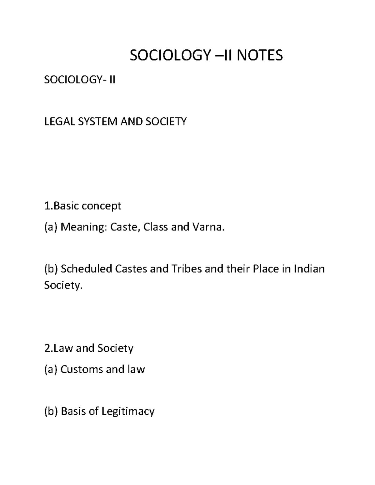 Sociology semester 2 notes - SOCIOLOGY – II NOTES SOCIOLOGY- II LEGAL ...