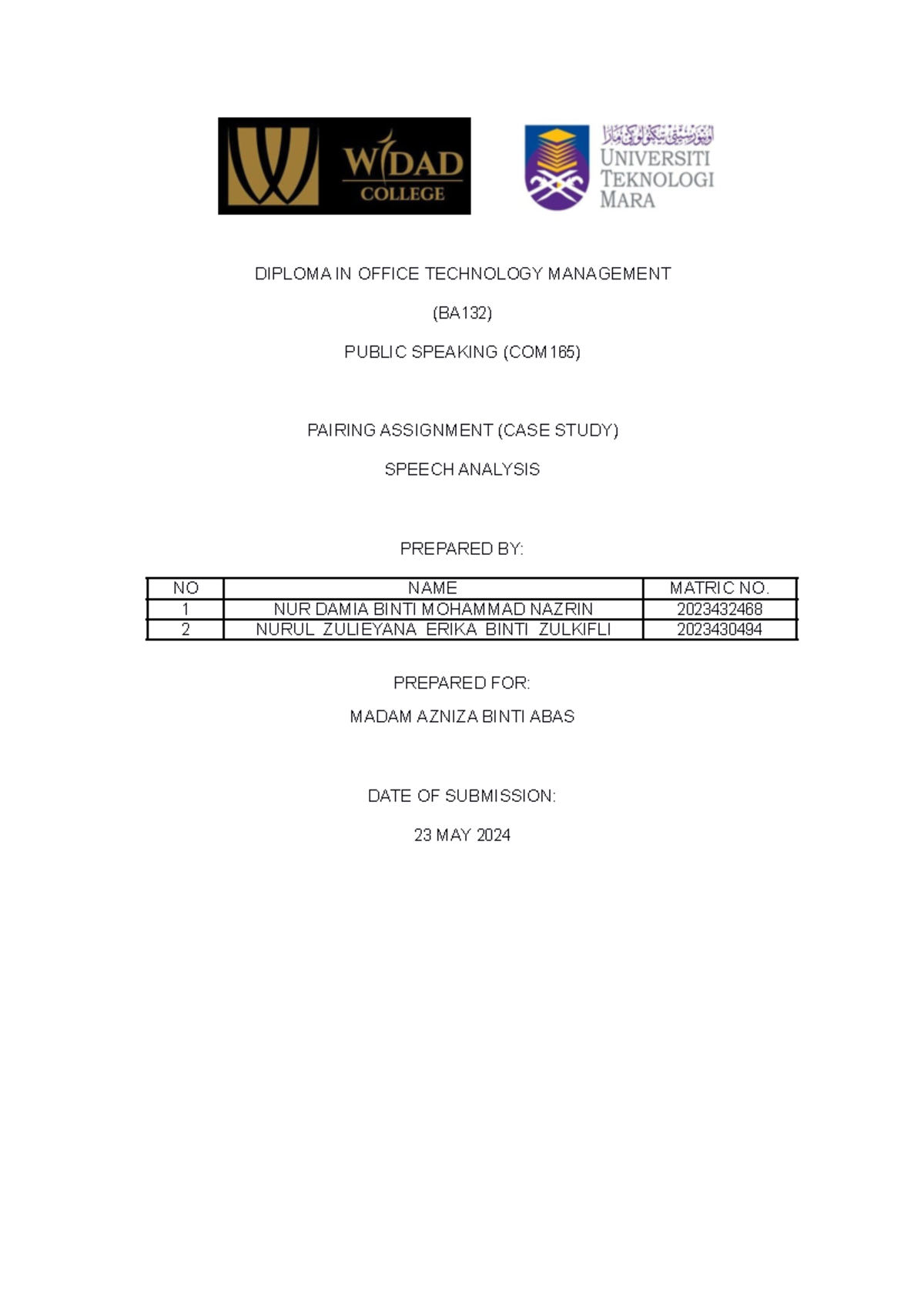 Public Speaking Case Study: Analyzing Nwal Hadaki's Speech (COM165 ...